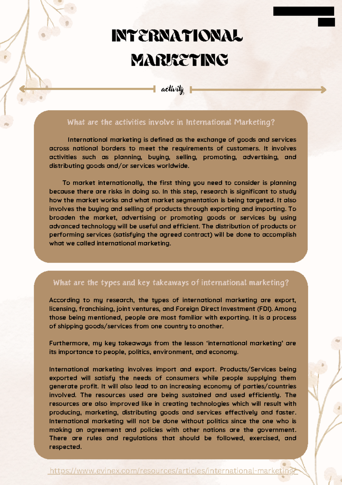 International Marketing (activity) - INTERNATIONAL MARKETING Rodriguez ...