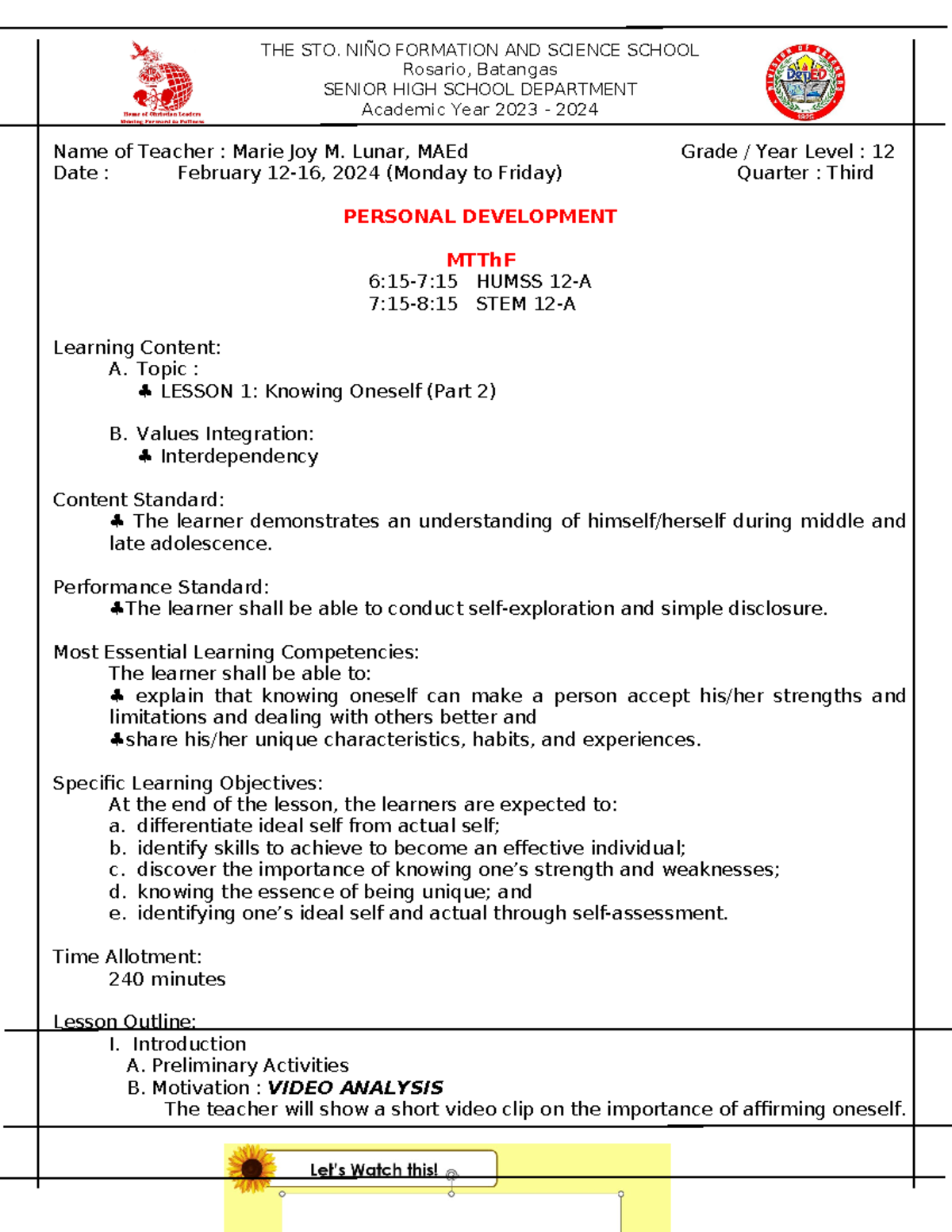 1- Lesson Planning-SHS - THE STO. NIÑO FORMATION AND SCIENCE SCHOOL ...