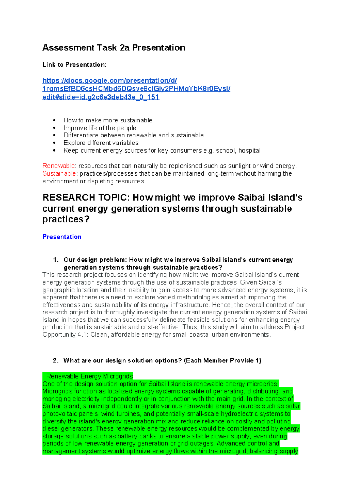 Assignment 2 Draft - Assessment Task 2a Presentation Link to Presentation: - Studocu