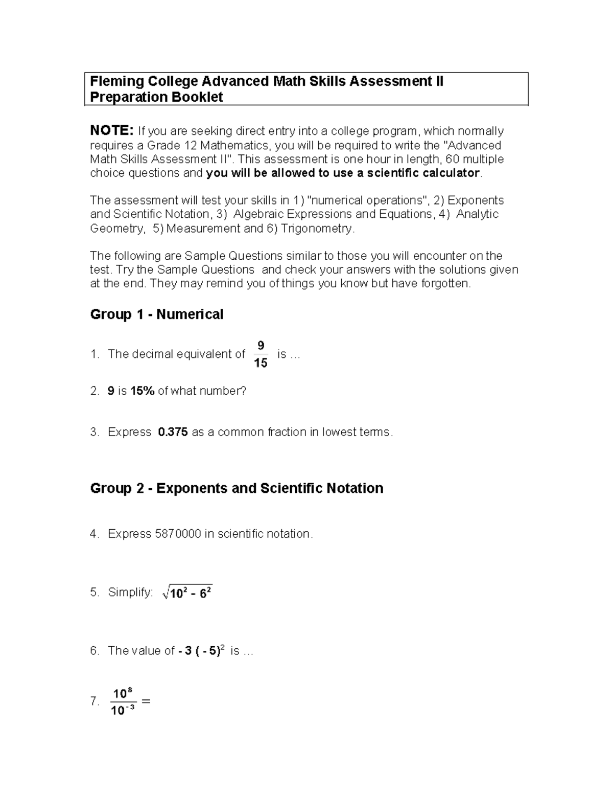 Advanced Math II prepbook - Fleming College Advanced Math Skills ...