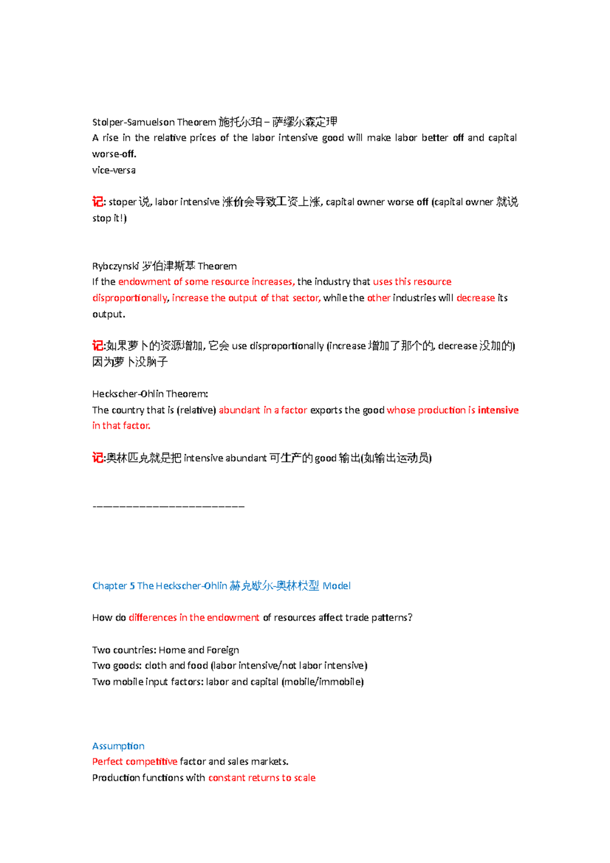 Lecture 4 - föreläsningsanteckningar 4 - Stolper-Samuelson Theorem施托尔珀 ...