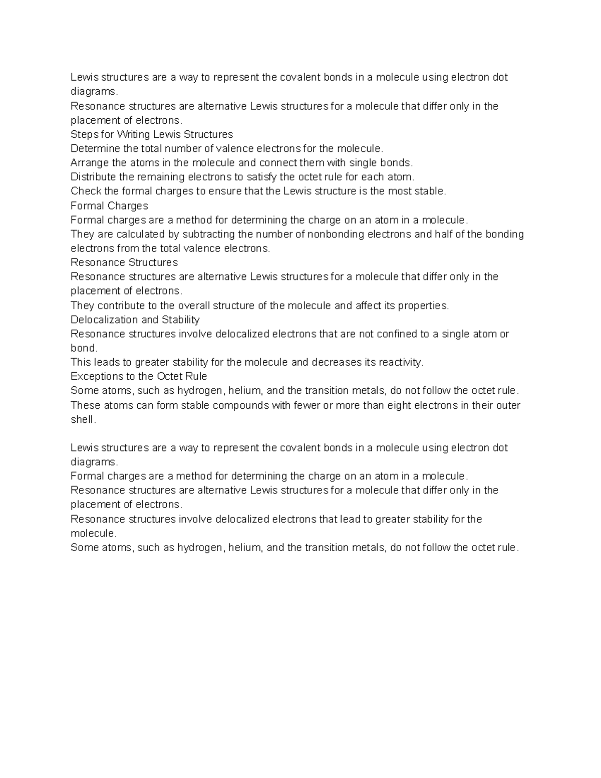 Lewis Structures and Resonance Notes - Lewis structures are a way to ...