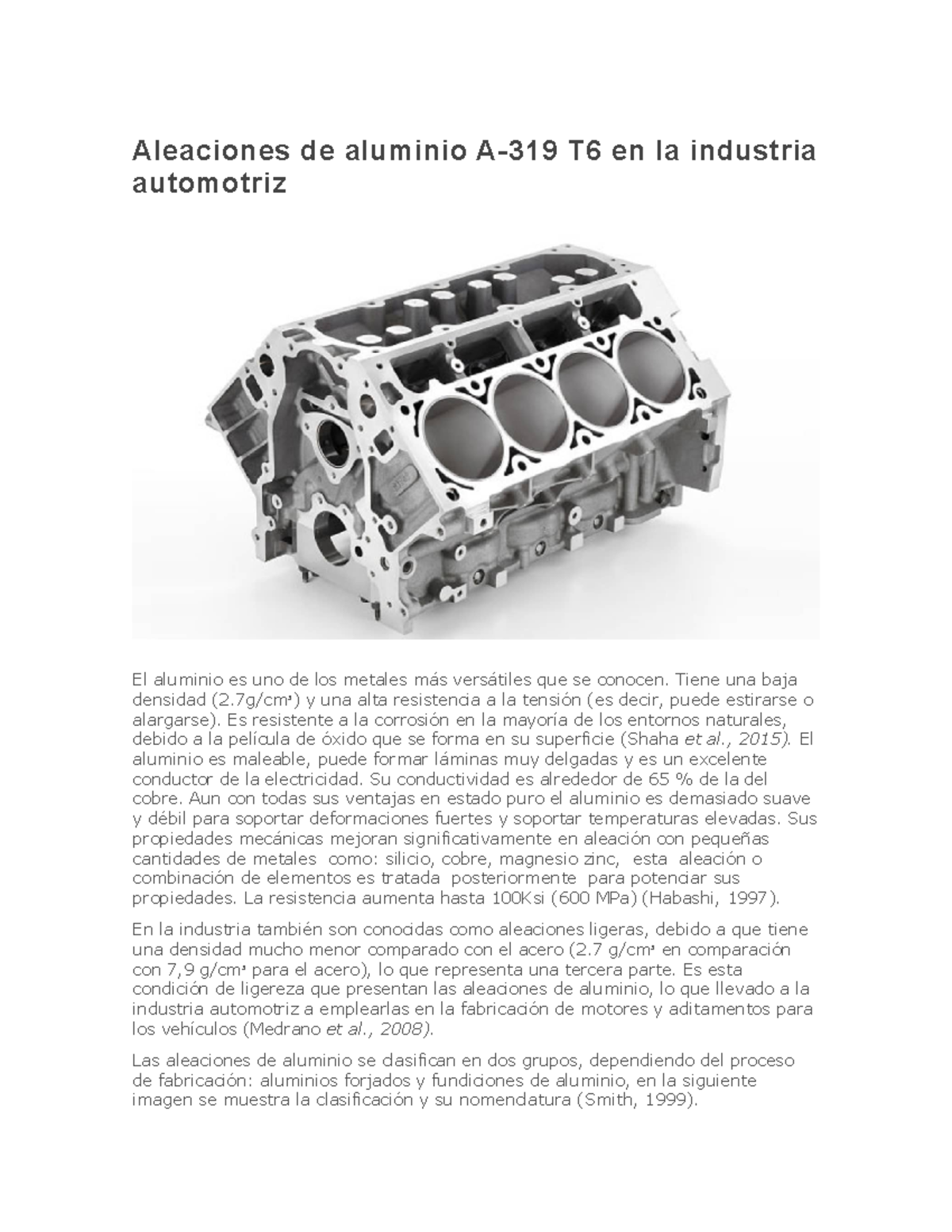 Bloque - Aleaciones de aluminio A-319 T6 en la industria automotriz El ...