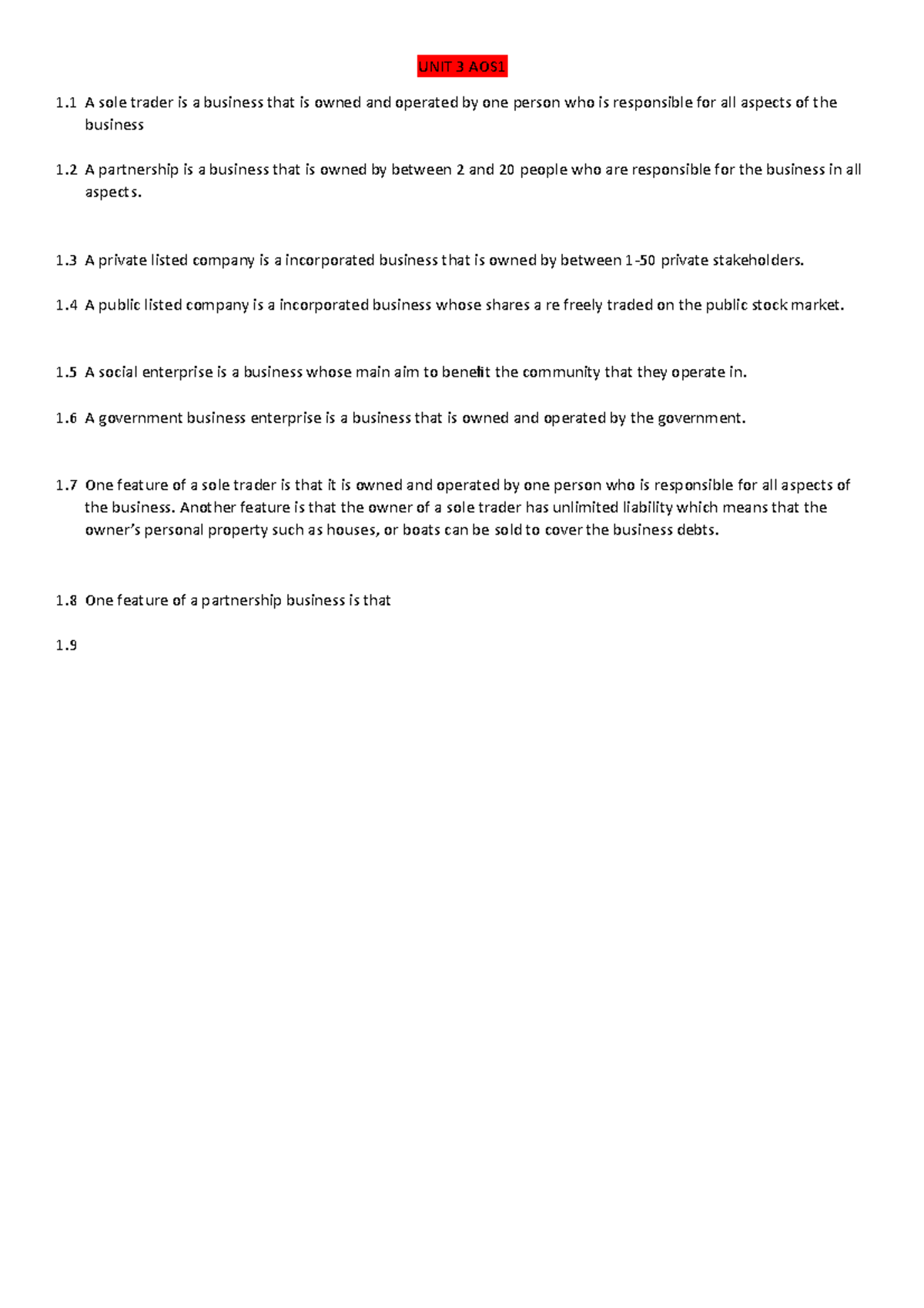 UNIT 3 AOS1 - unit 3 vce busman - Studocu