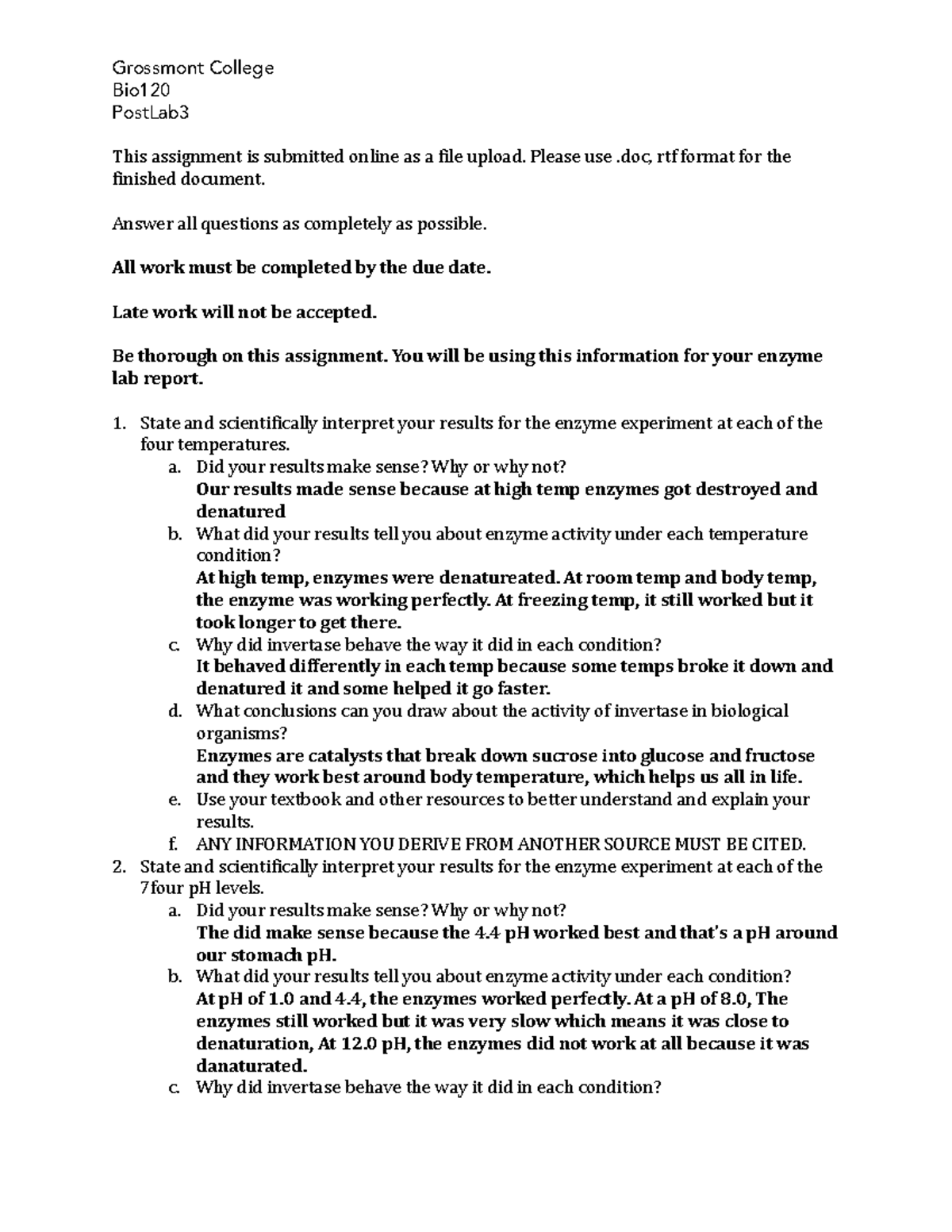 Post Lab #3 - Bio 120 Post Lab - Grossmont College Bio PostLab This ...