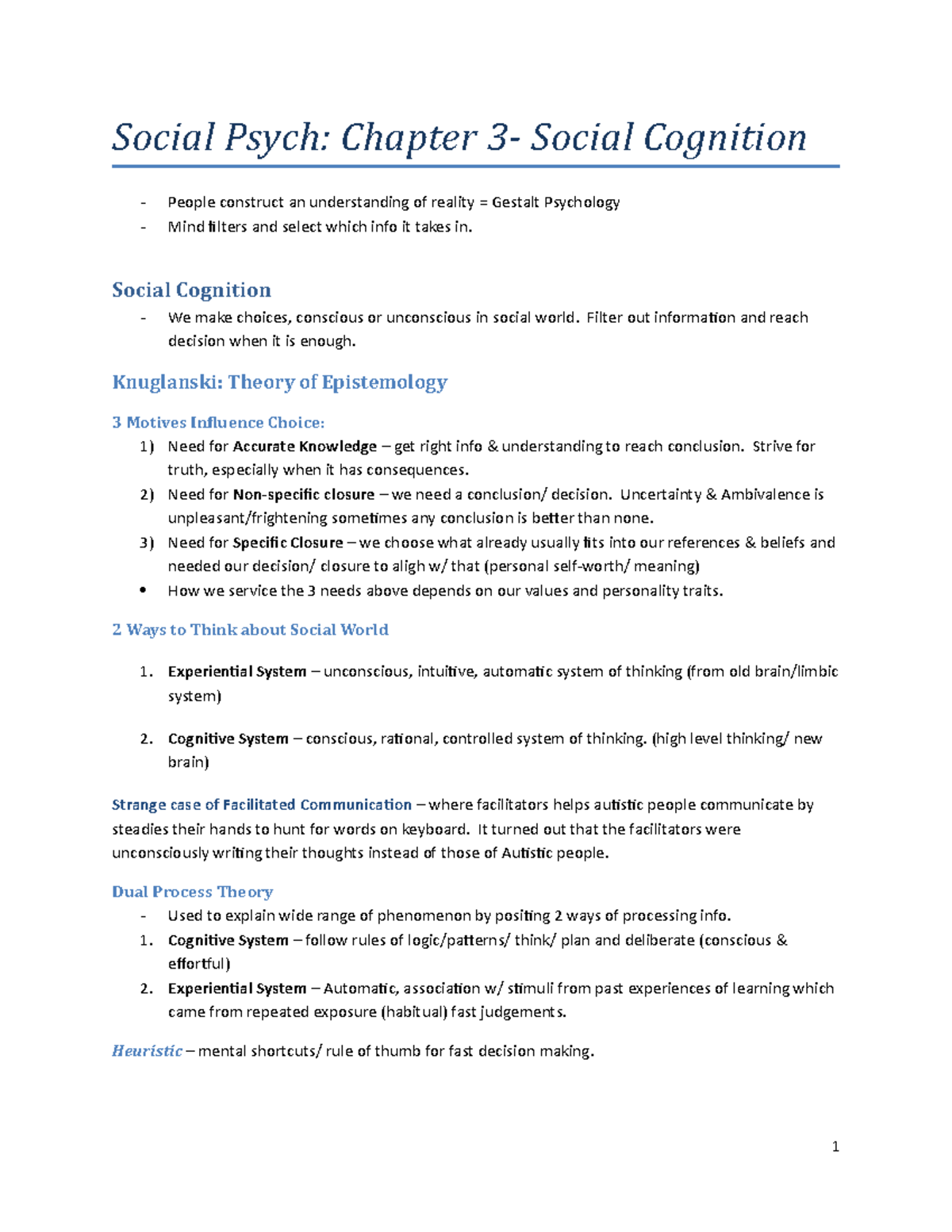 Social Psychology - Chapter 3 Notes - Social Psych: Chapter 3- Social ...