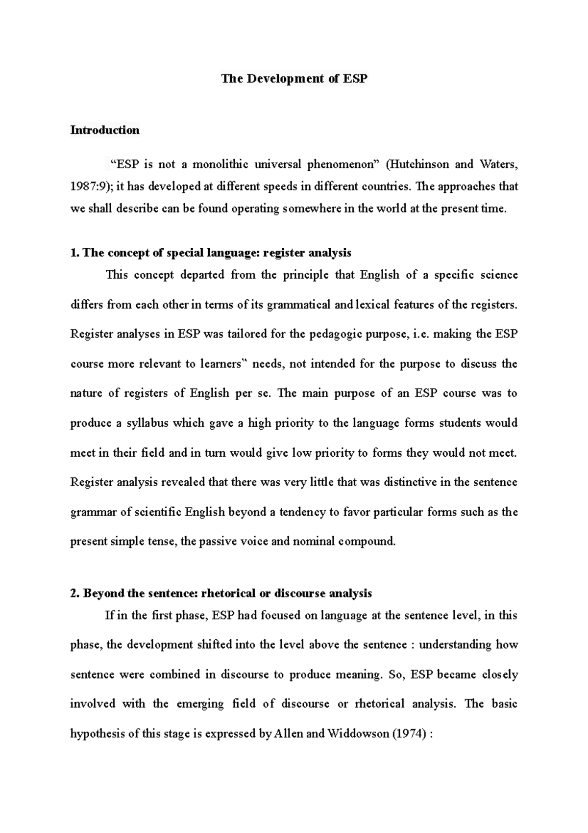 Development of ESP - The Development of ESP Introduction “ESP is not a ...