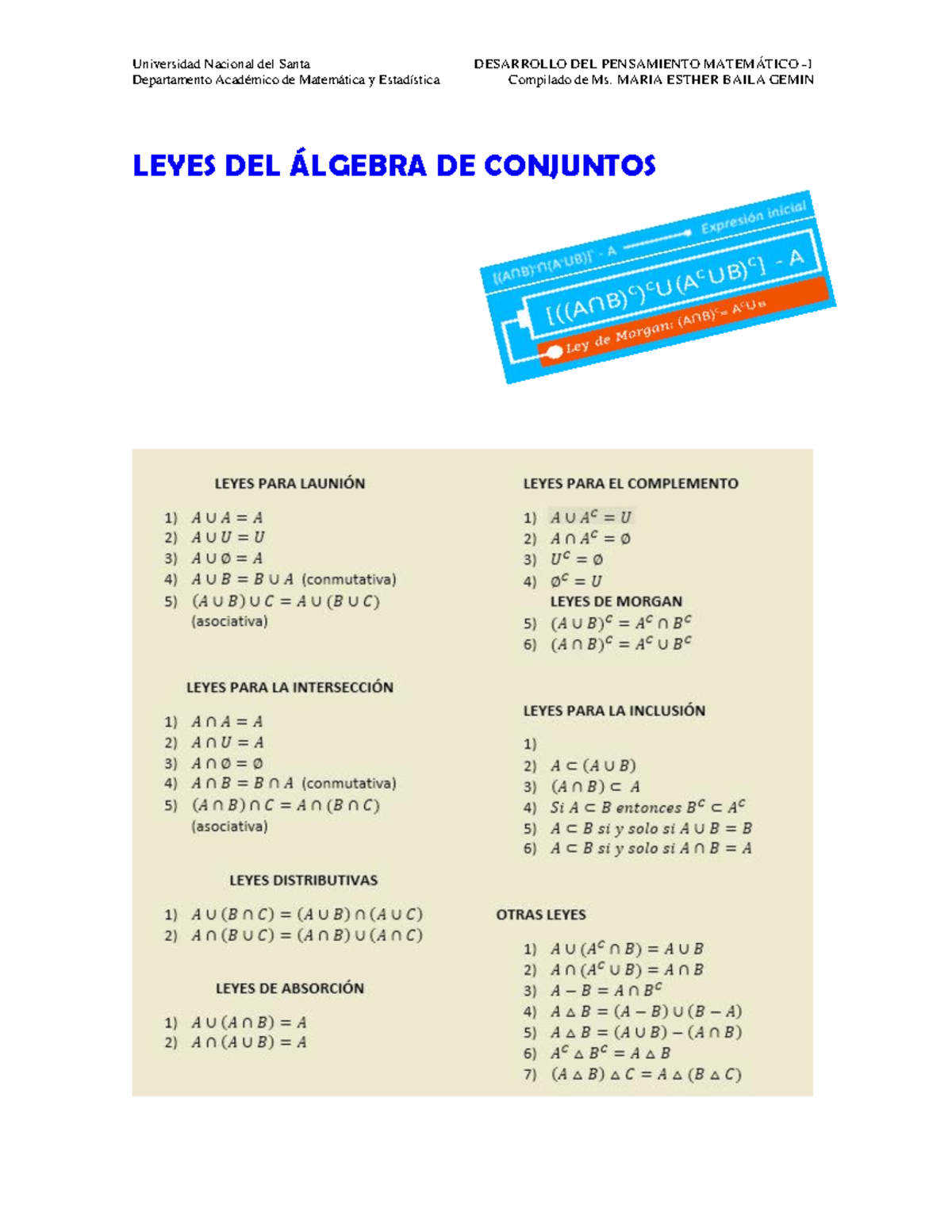 TEMA 05 Algebra de Conjuntos Conjunto Potencia y Número Cardinal ...