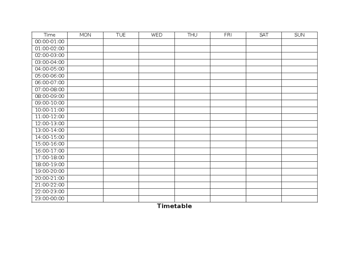 Timetable - perfect - Time MON TUE WED THU FRI SAT SUN 00:00-01: 01:00 ...
