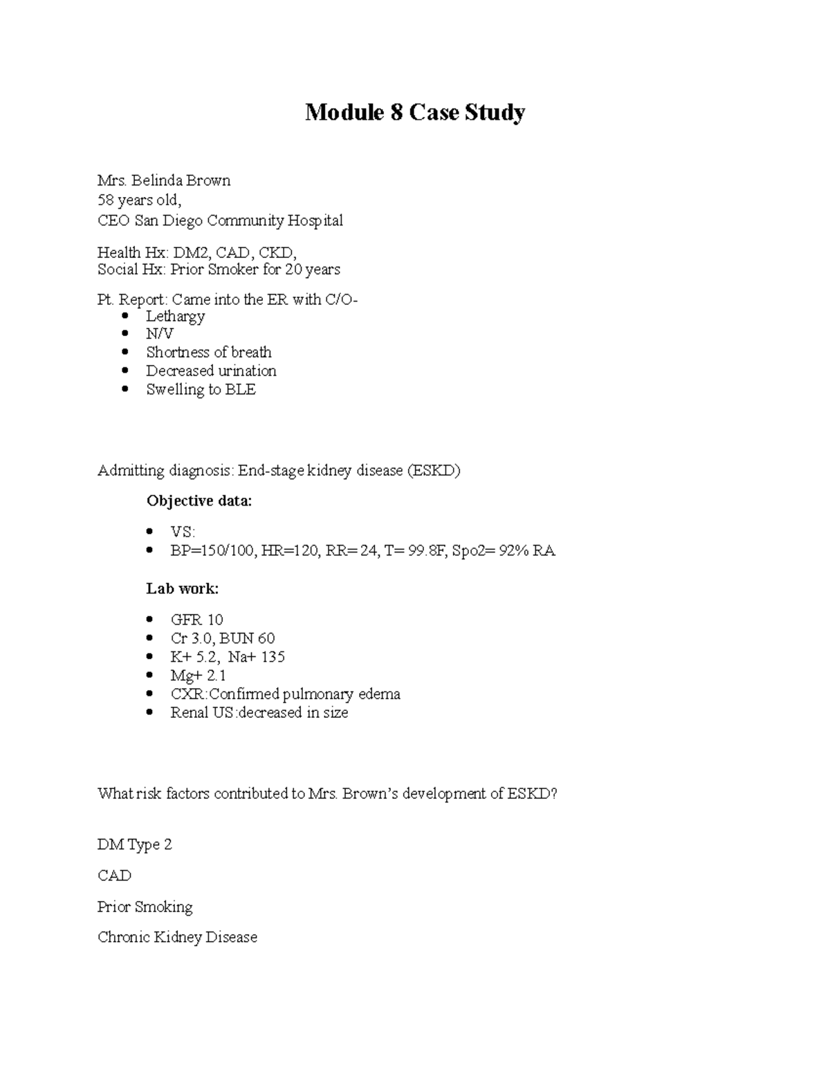 Module 8 Case Study (S) - sssssssssssssssss - Module 8 Case Study Mrs ...