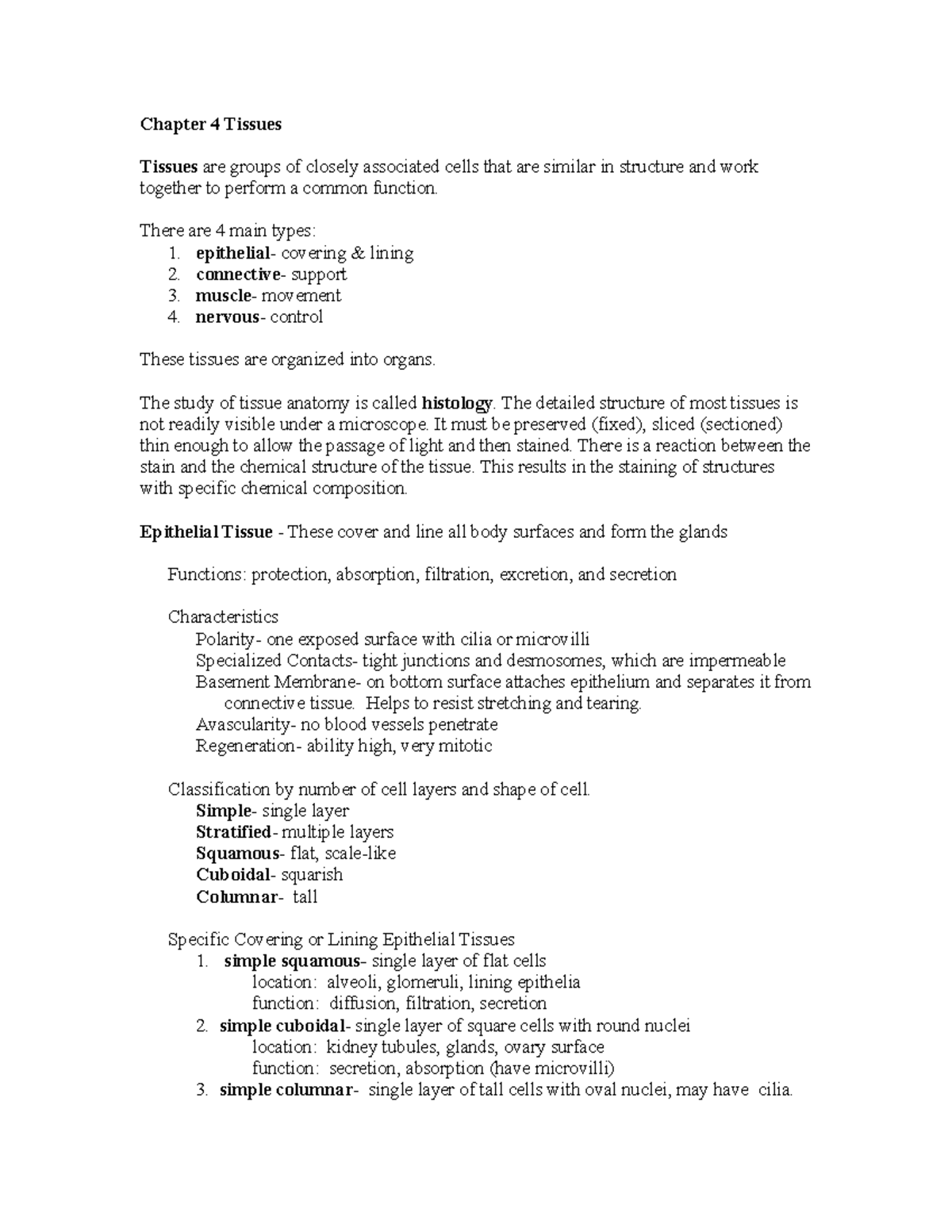 AP1 Ch 4 Tissues Notes 2019 0131 - Chapter 4 Tissues Tissues are groups ...