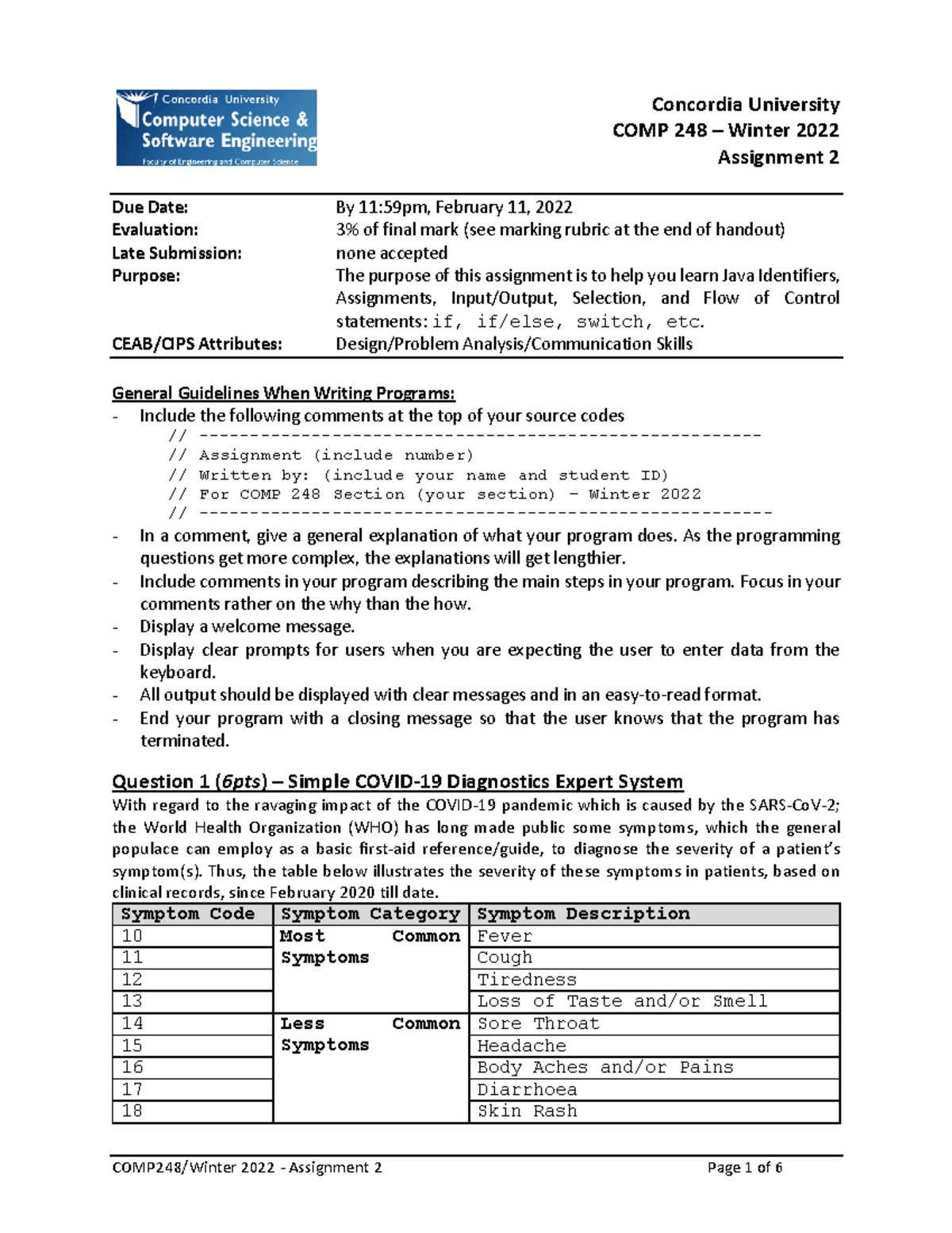 Comp 248 Assignment 2 - Concordia University COMP 248 – Winter 2022 Assignment 2 Due Date: By ...