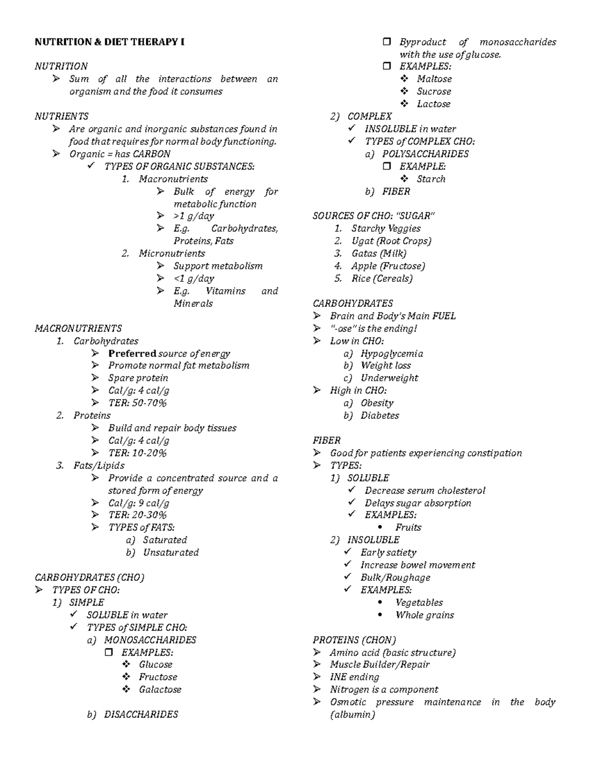 Nutrition DIET Therapy I II - NUTRITION & DIET THERAPY I NUTRITION Sum ...