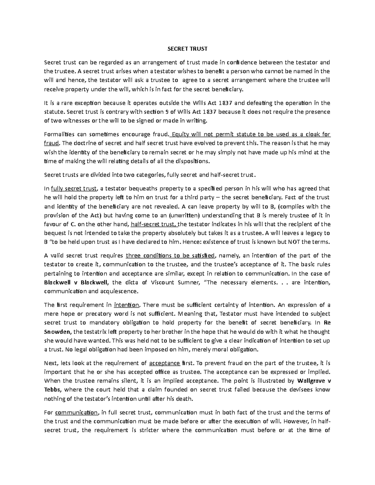 Secret Trust and Trusteeship - SECRET TRUST Secret trust can be ...