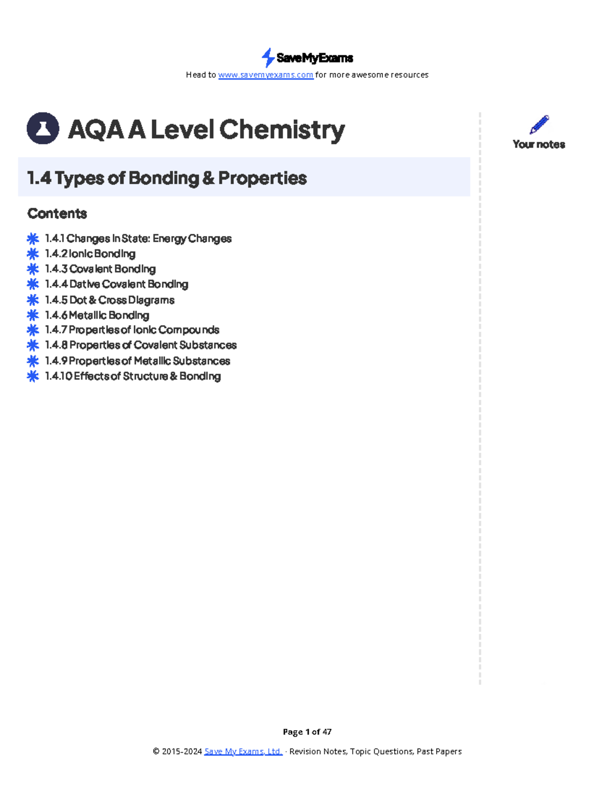 1.4 bonding - Page 1 of 47 AQA A Level Chemistry 1 Types of Bonding ...