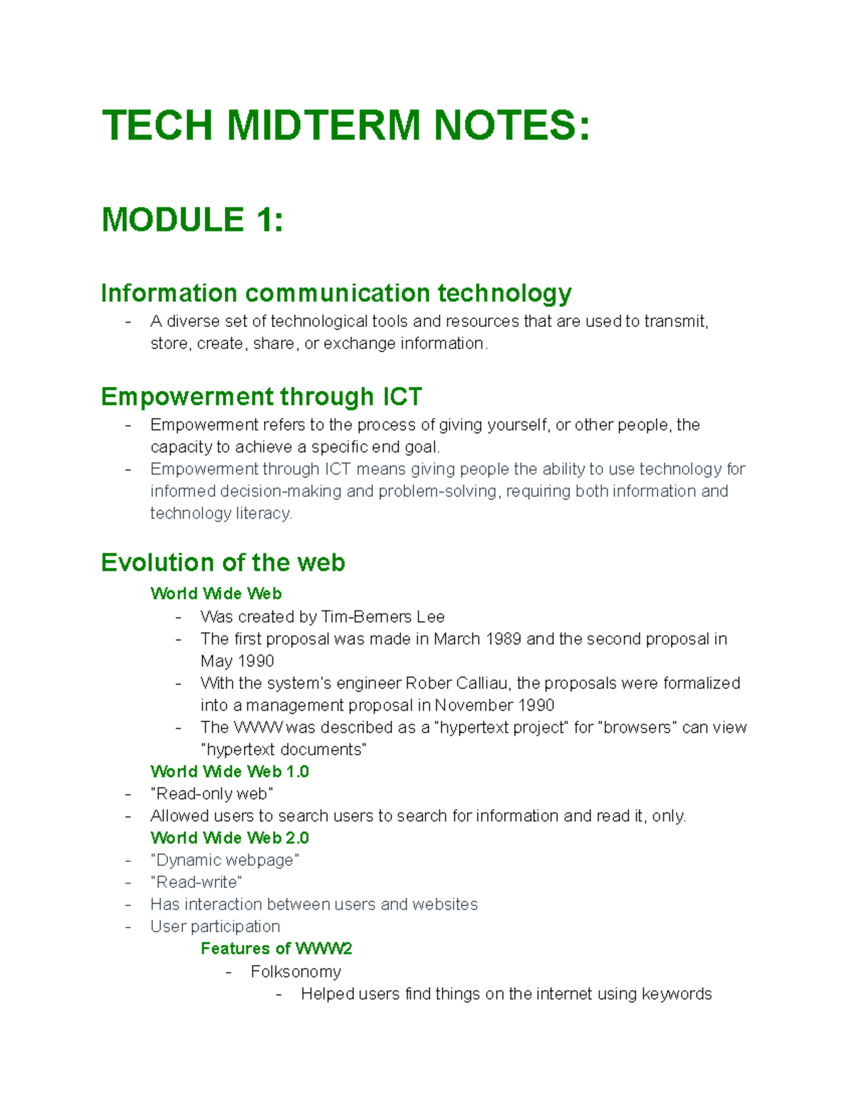 TECH Midterm Notes - fafa - TECH MIDTERM NOTES: MODULE 1: Information ...