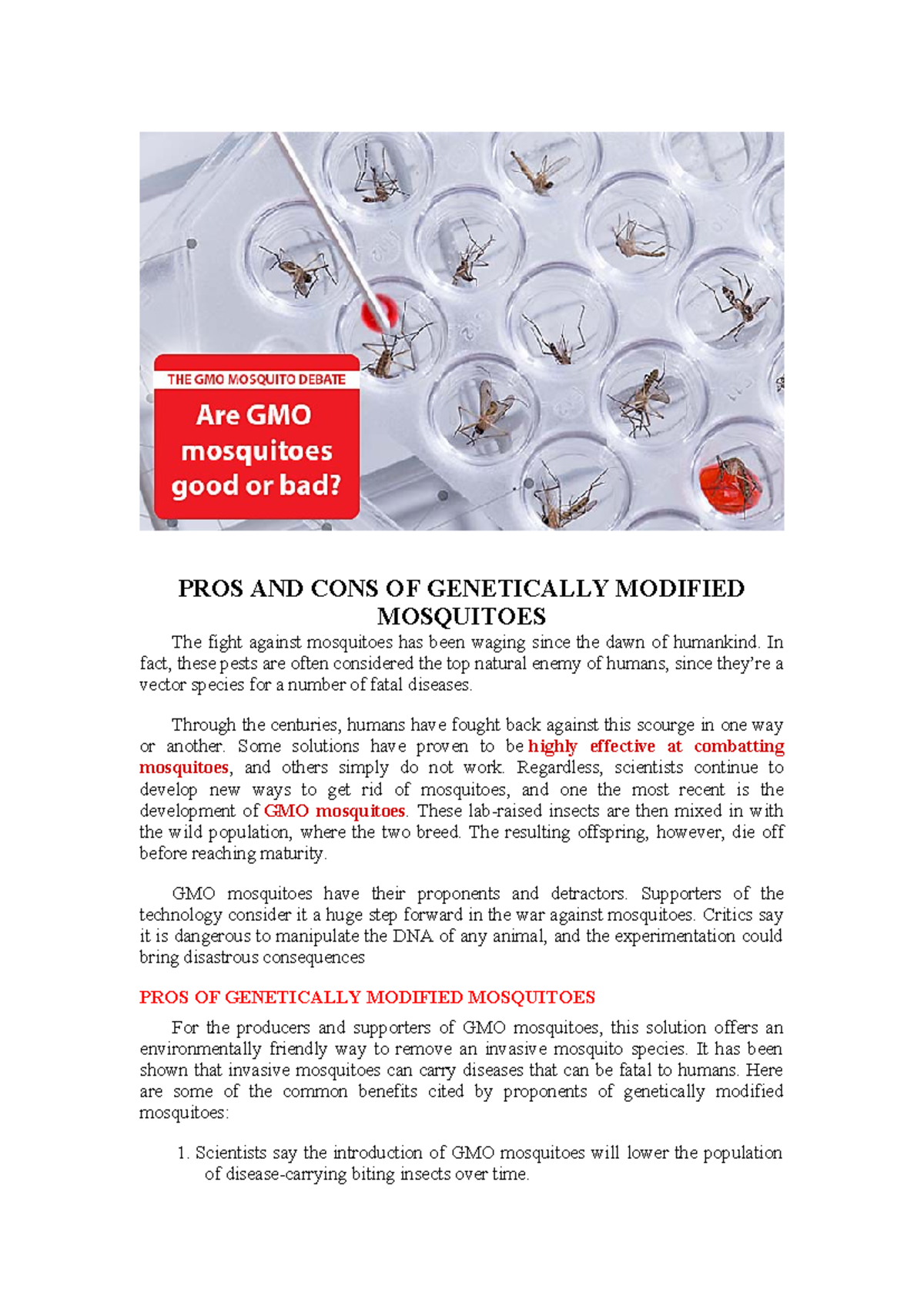 Pro and Con of GM Insects - PROS AND CONS OF GENETICALLY MODIFIED ...