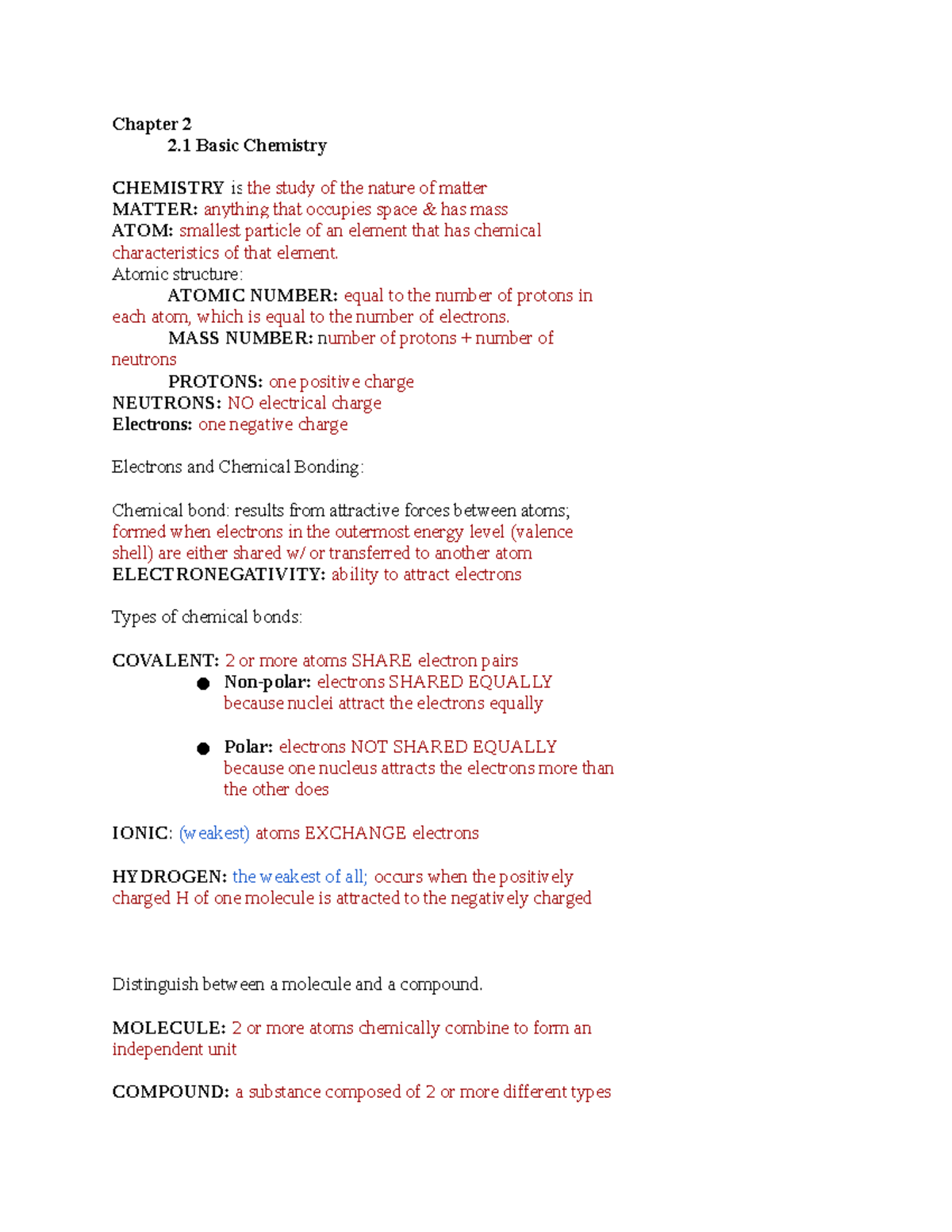 Chapter 2 The Chemical Basis of Life - Chapter 2 2 Basic Chemistry ...