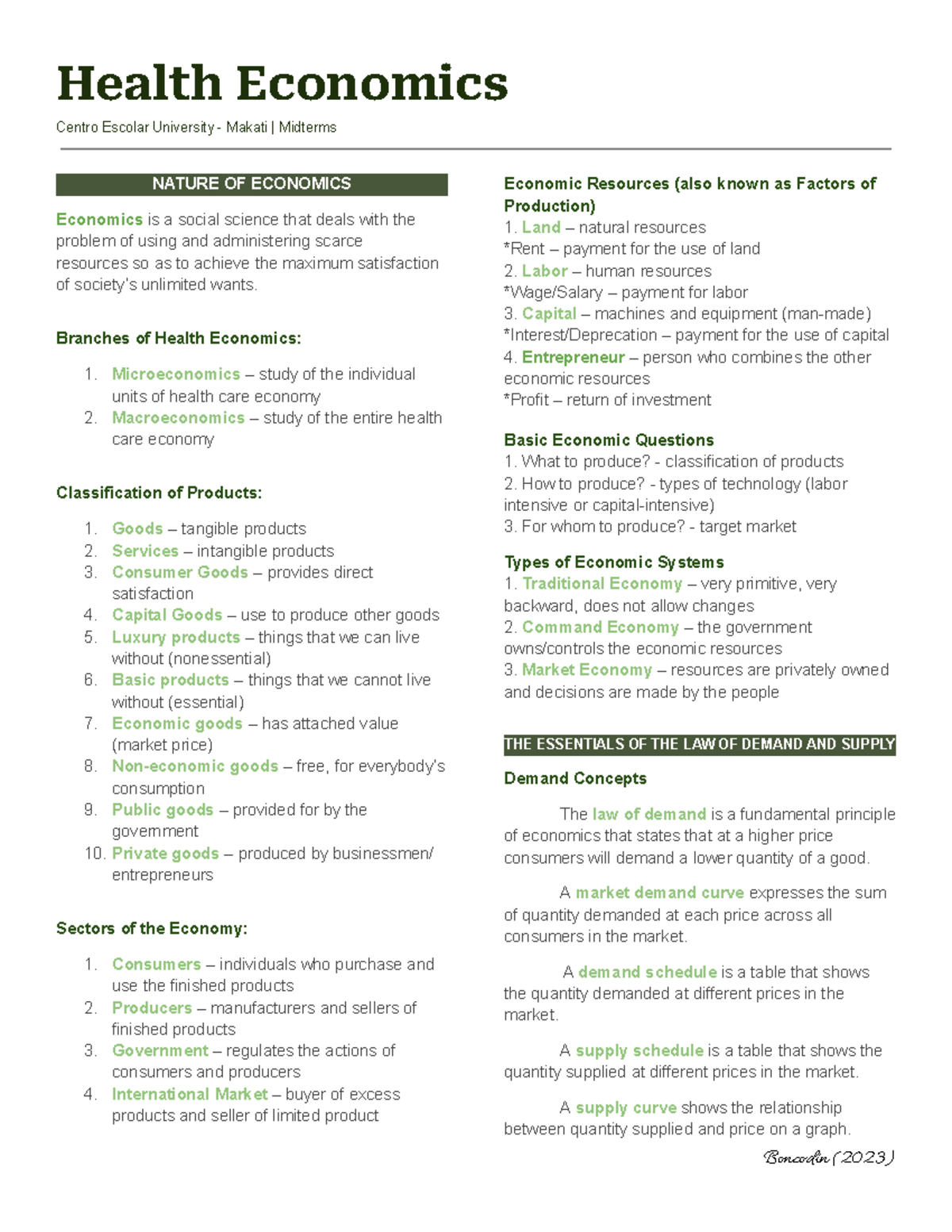 Health Economics Reviewer - Centro Escolar University - Makati ...