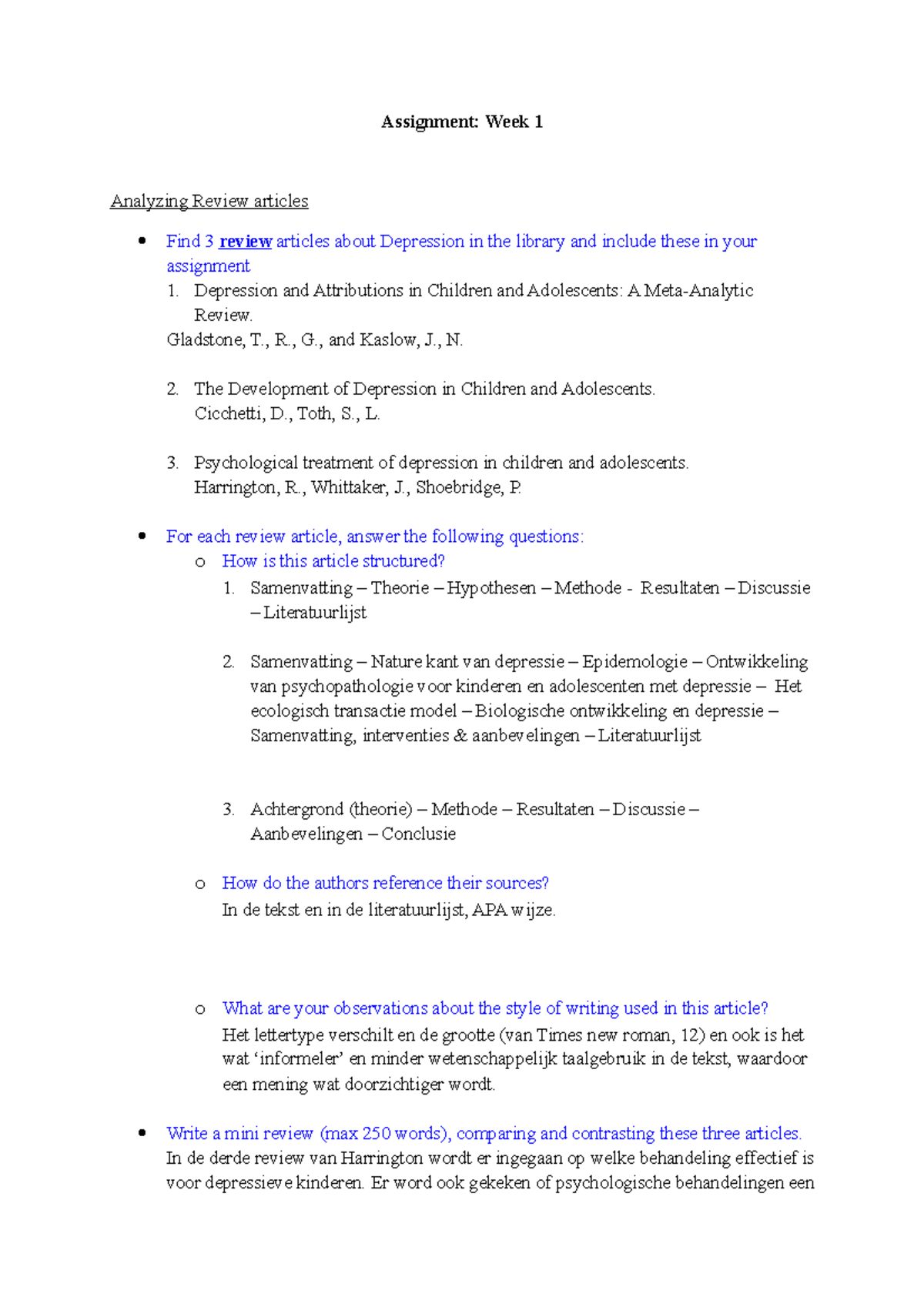 Verplichte opgaven - Opgaven werkgroep ebd. - Assignment: Week 1 ...