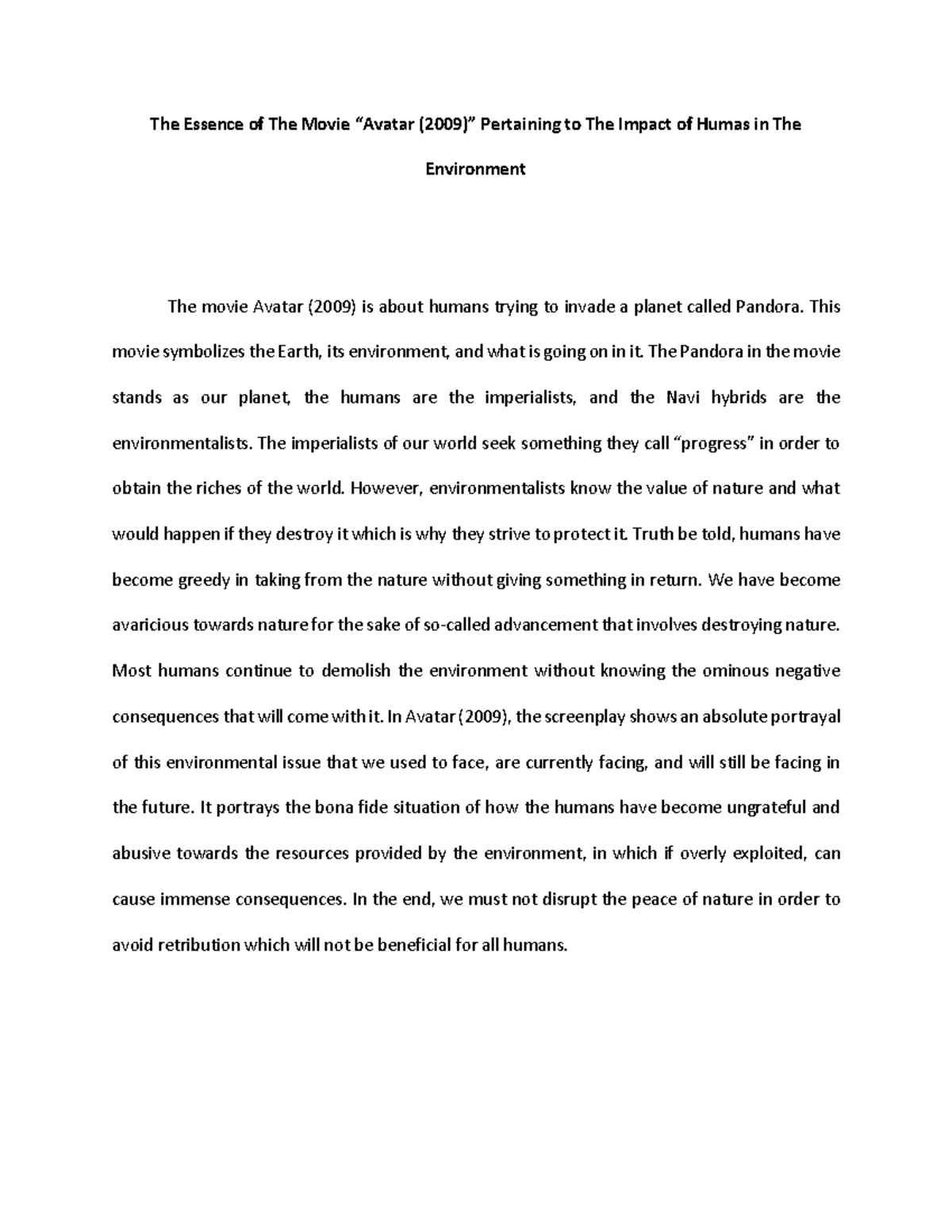 People and Earth's ecosystem reflection - The Essence of The Movie