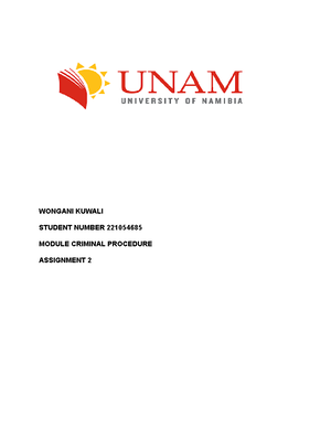 Criminal Procedure Assignment 2 - CODeL ASSIGNMENT COVER 2023 ACADEMIC ...