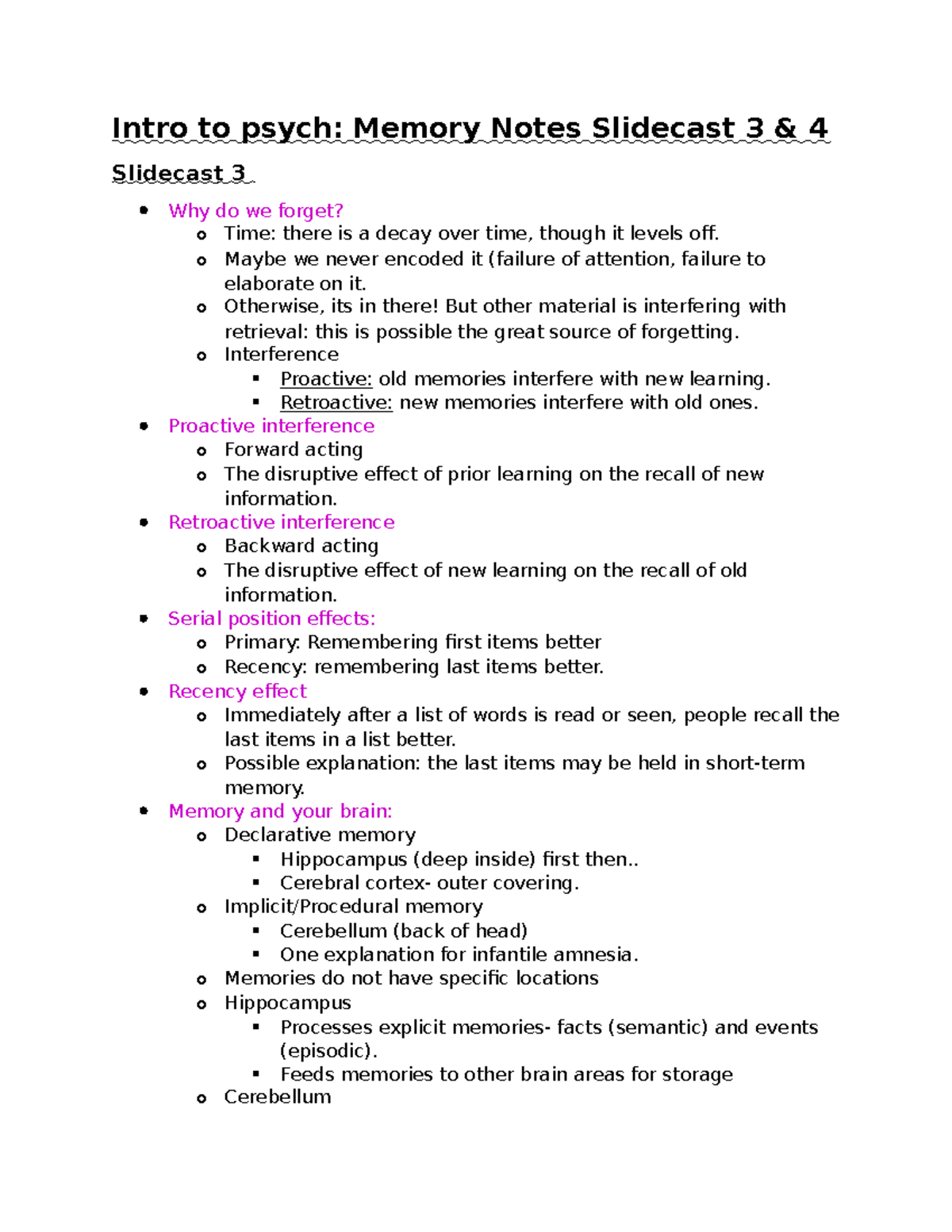 Intro to psychology Memory Slidecasts 1, 2, and 3 ^0 4 - Intro to psych ...