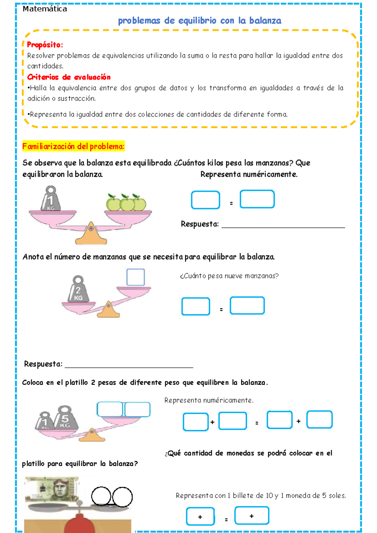 3°F5-MAT-EXP-0 Problemas de equilibrio con la balanza - + + Matemática ...
