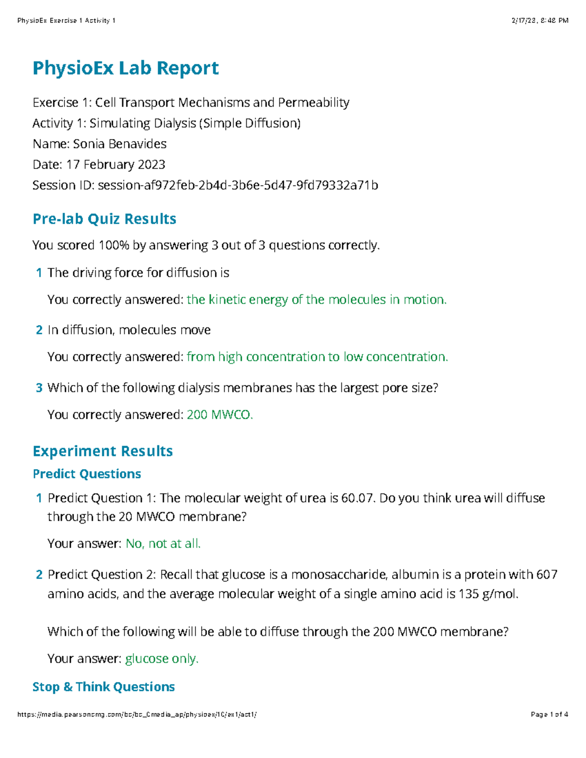 Physio Ex Exercise 1 Activity 1 - PhysioEx Lab Report Exercise 1: Cell ...