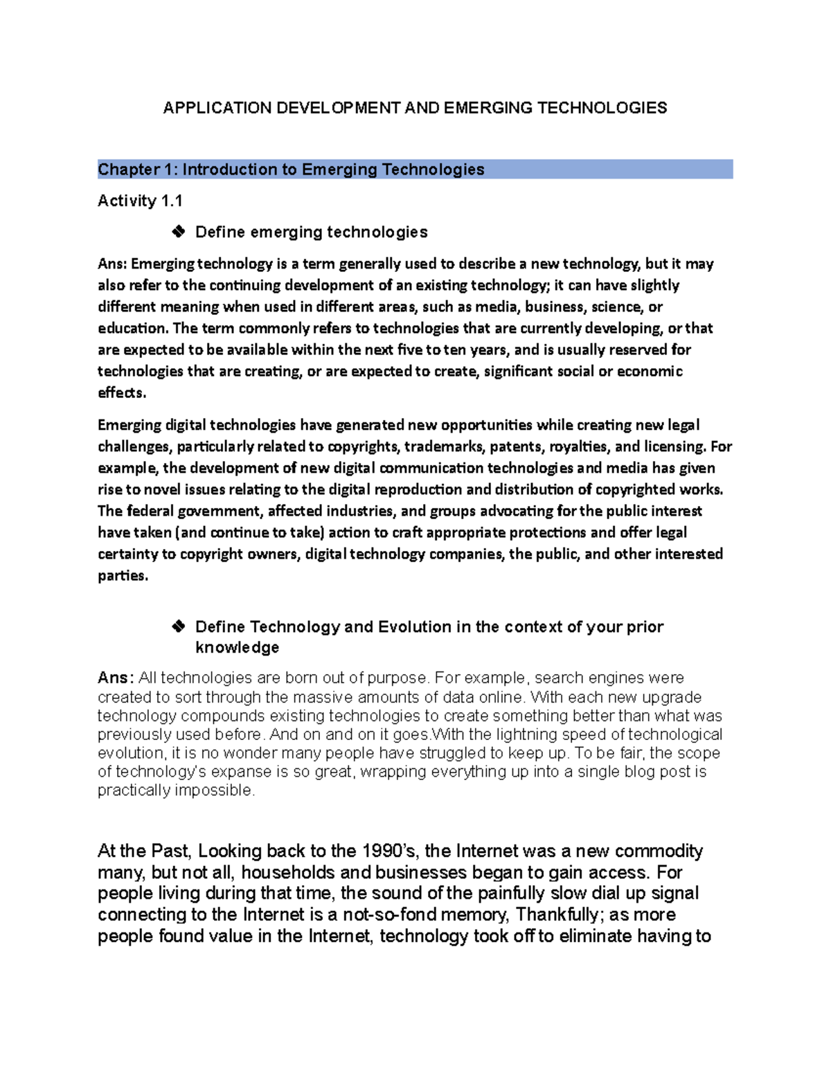 Chapter 1 and 2 - this document is all about the activities and ...