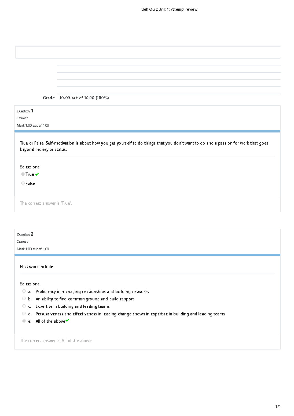 Self Quiz Unit 1 Attempt Review 03 Grade 10 Out Of 10 100 Question 1 Correct Mark 1 Out