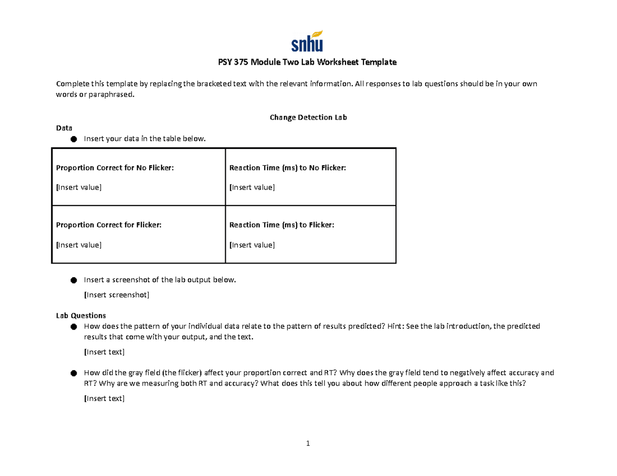 PSY 375 Module Two Lab Worksheet Template - PSY 375 Module Two Lab ...