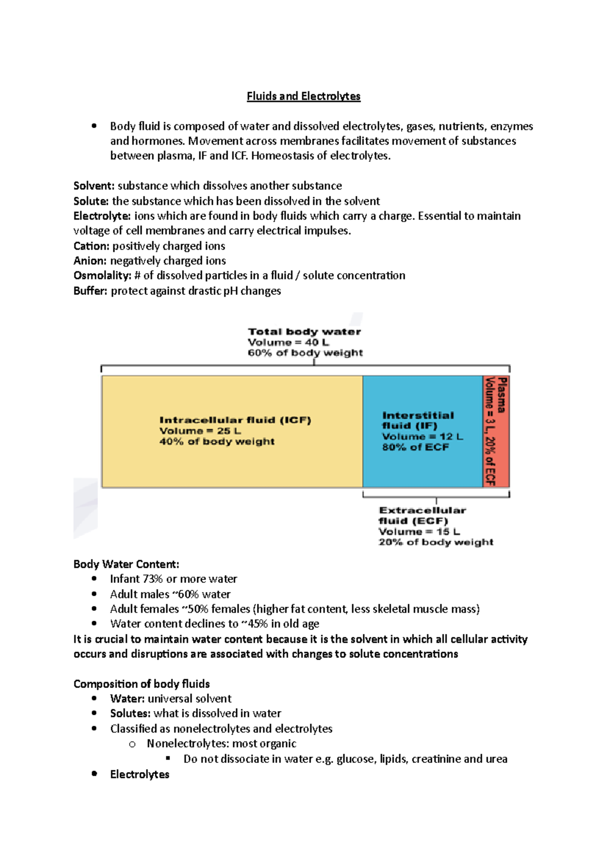Clinical Sciences 1 Module 2.2 / Fluid and Electrolytes - Fluids and ...