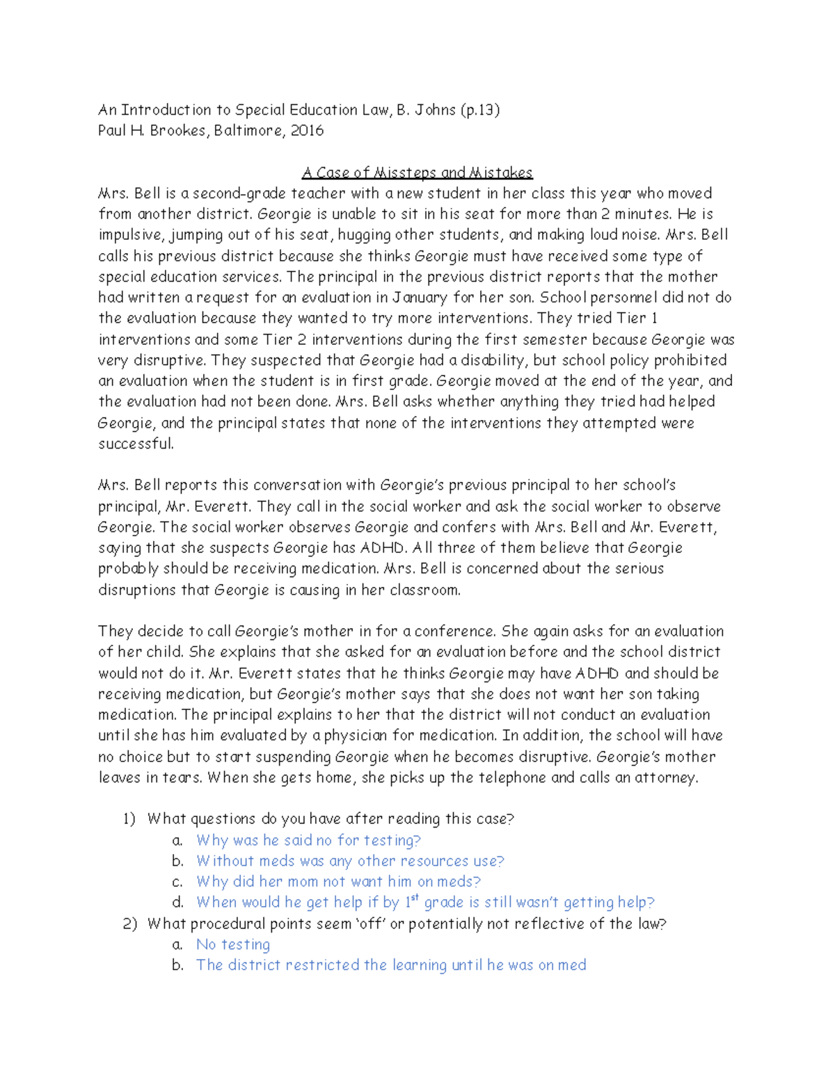 B Johns A Case of Missteps and Mistakes - An Introduction to Special ...