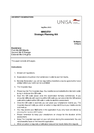 MNG3701 Assignment 1 solutions 2021 - STRATEGIC PLANNING 3A MNG3701 ...