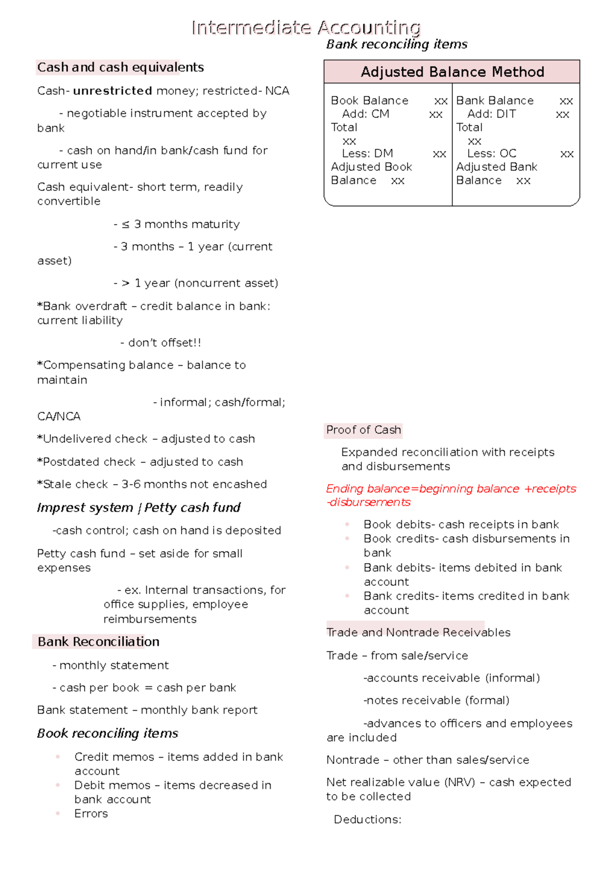 Intermediate accounting - Cash and cash equivalents Cash- unrestricted ...