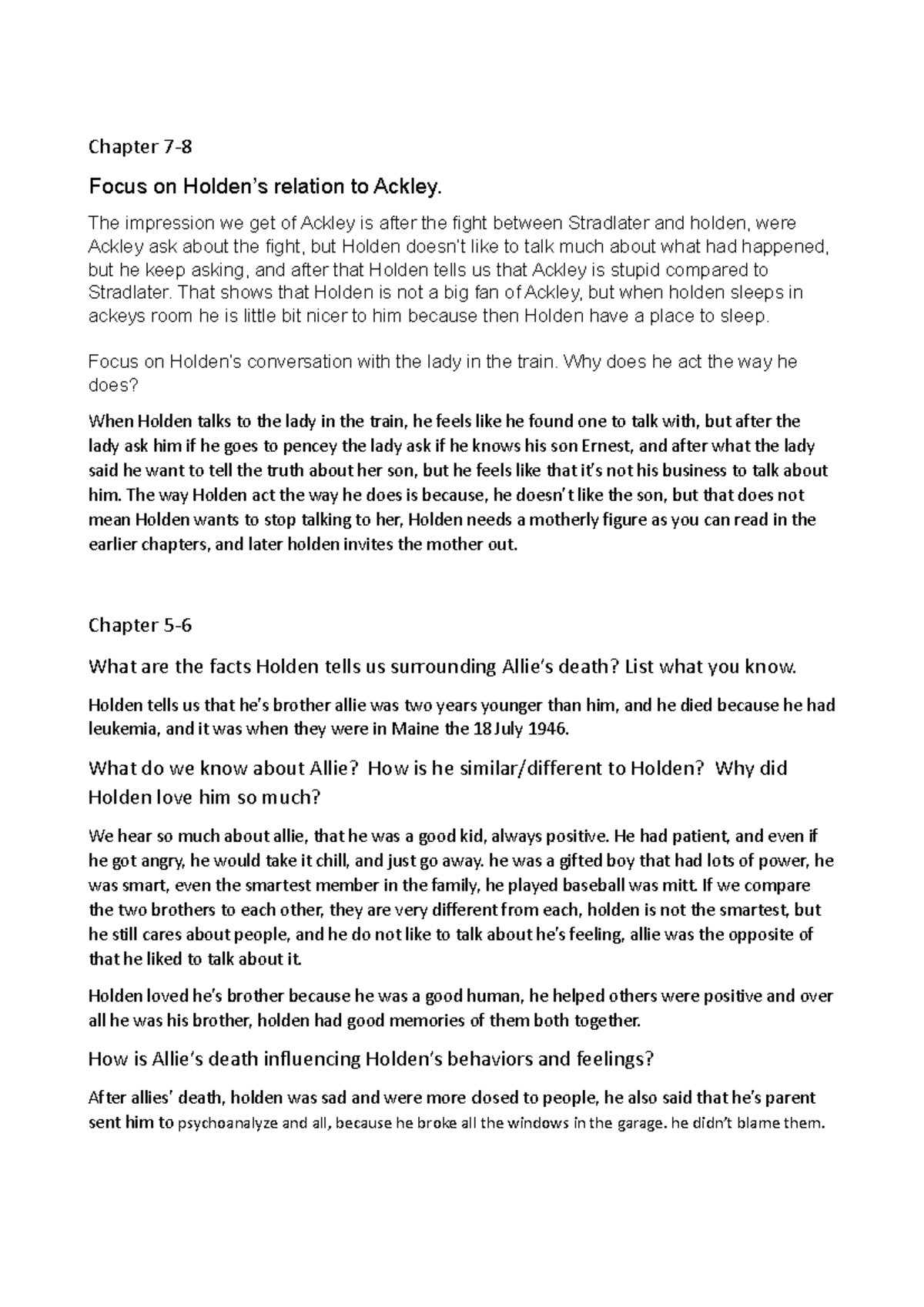 Engelsk the catcher of the rye - Chapter 7- Focus on Holden’s relation ...