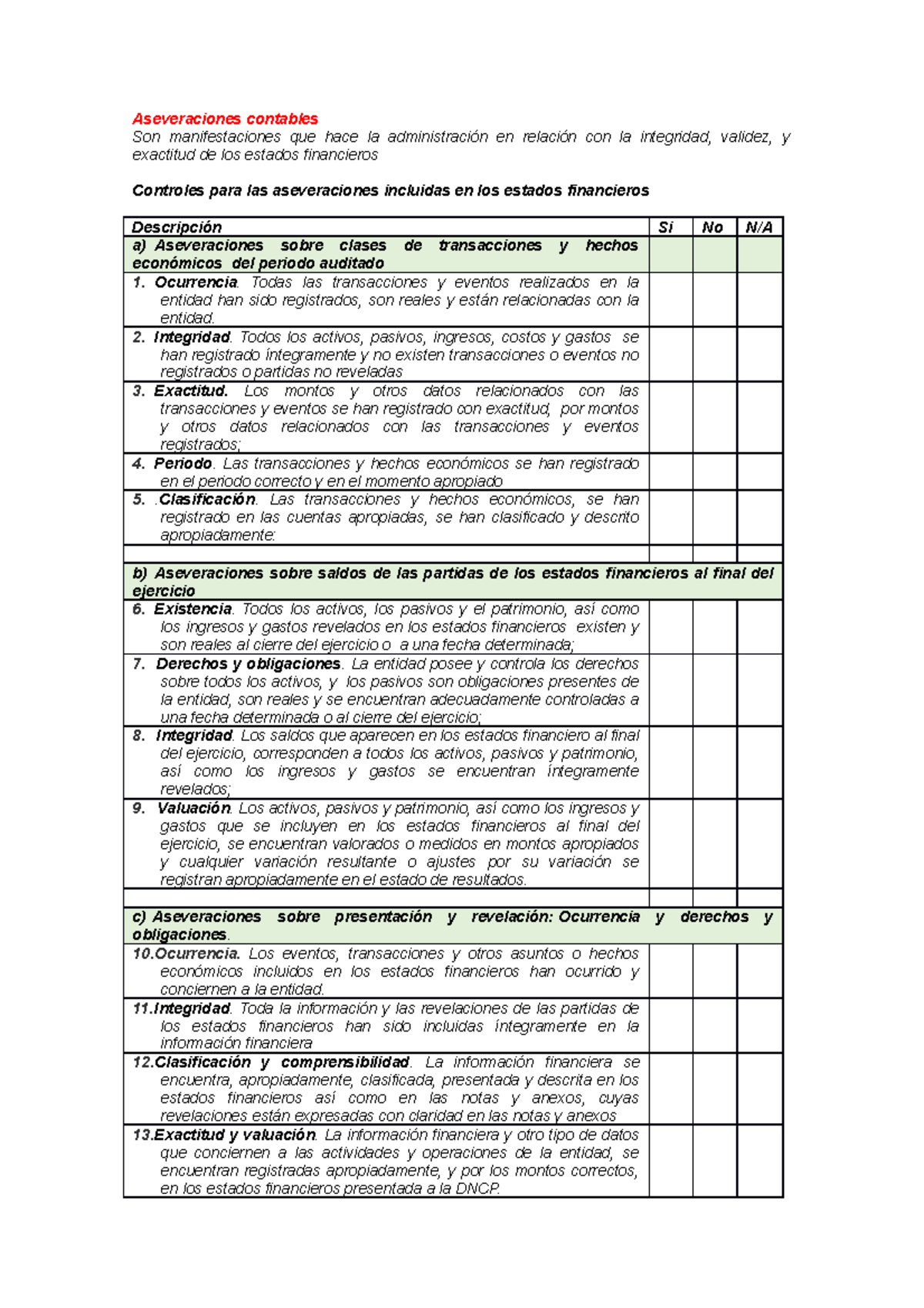 Aseveraciones contables - Todas las transacciones y eventos realizados ...