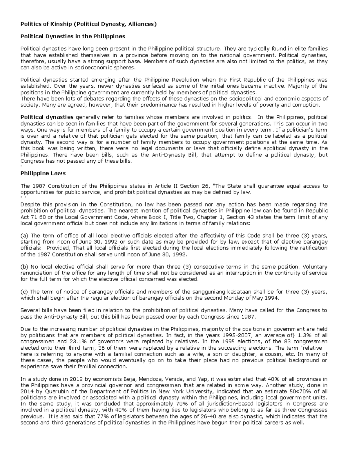 Politics of Kinship (Summary) - Politics of Kinship (Political Dynasty ...