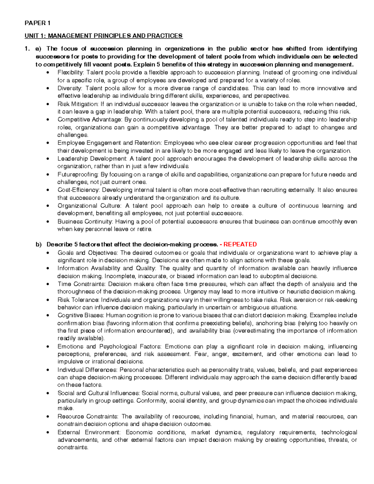 SMC Paper 1-1 - ....... - PAPER 1 UNIT 1: MANAGEMENT PRINCIPLES AND ...