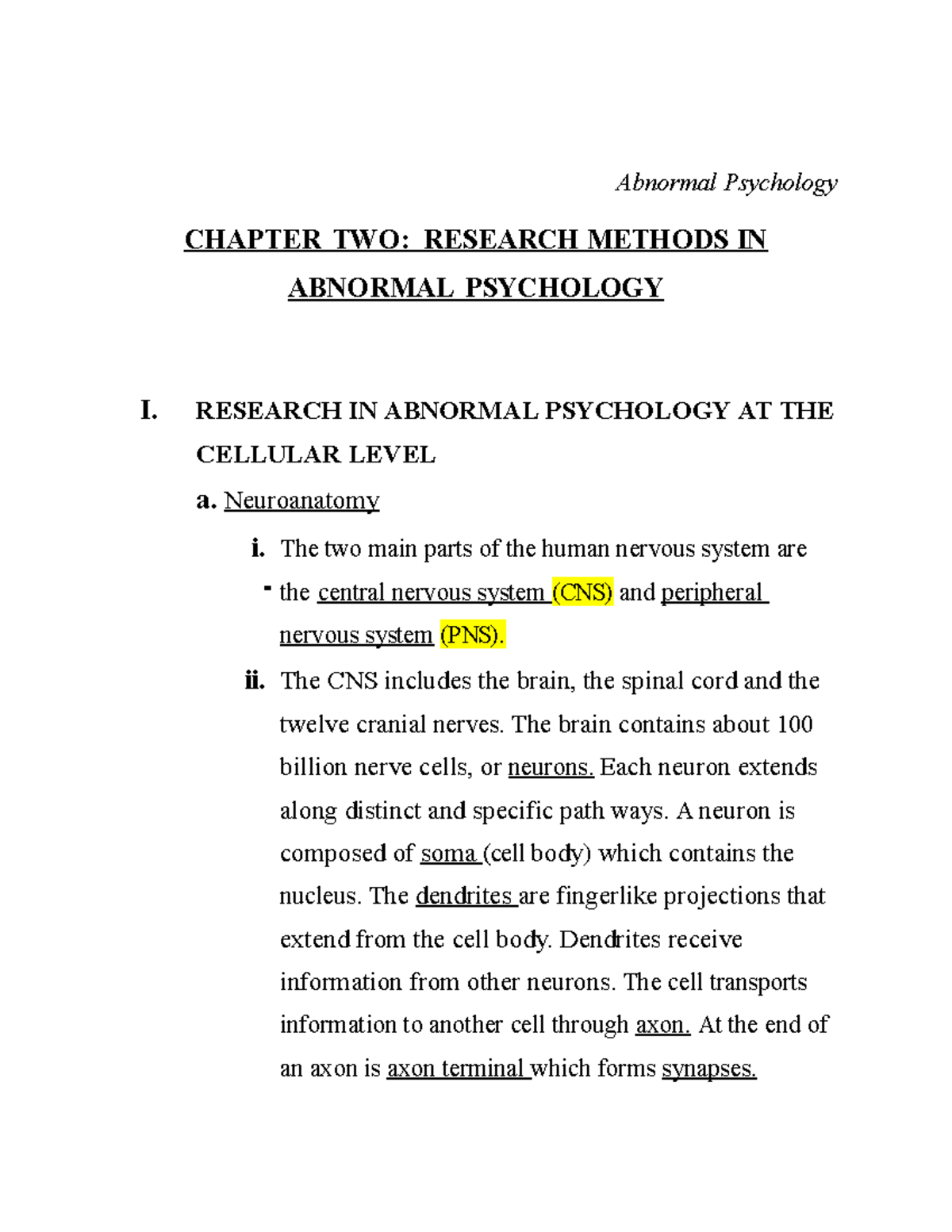 Chapter 2 Notes - Abnormal Psychology CHAPTER TWO: RESEARCH METHODS IN ...