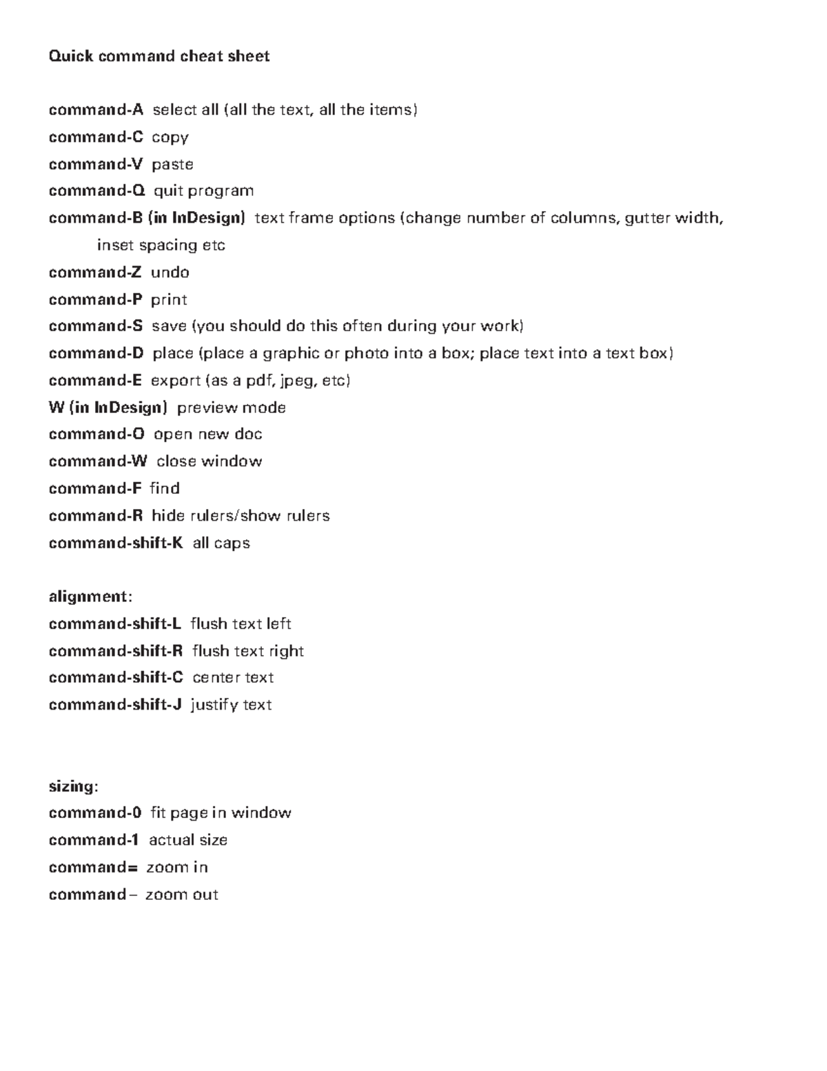 Quick-commands - Lecture notes 1 - Quick command cheat sheet command-A ...