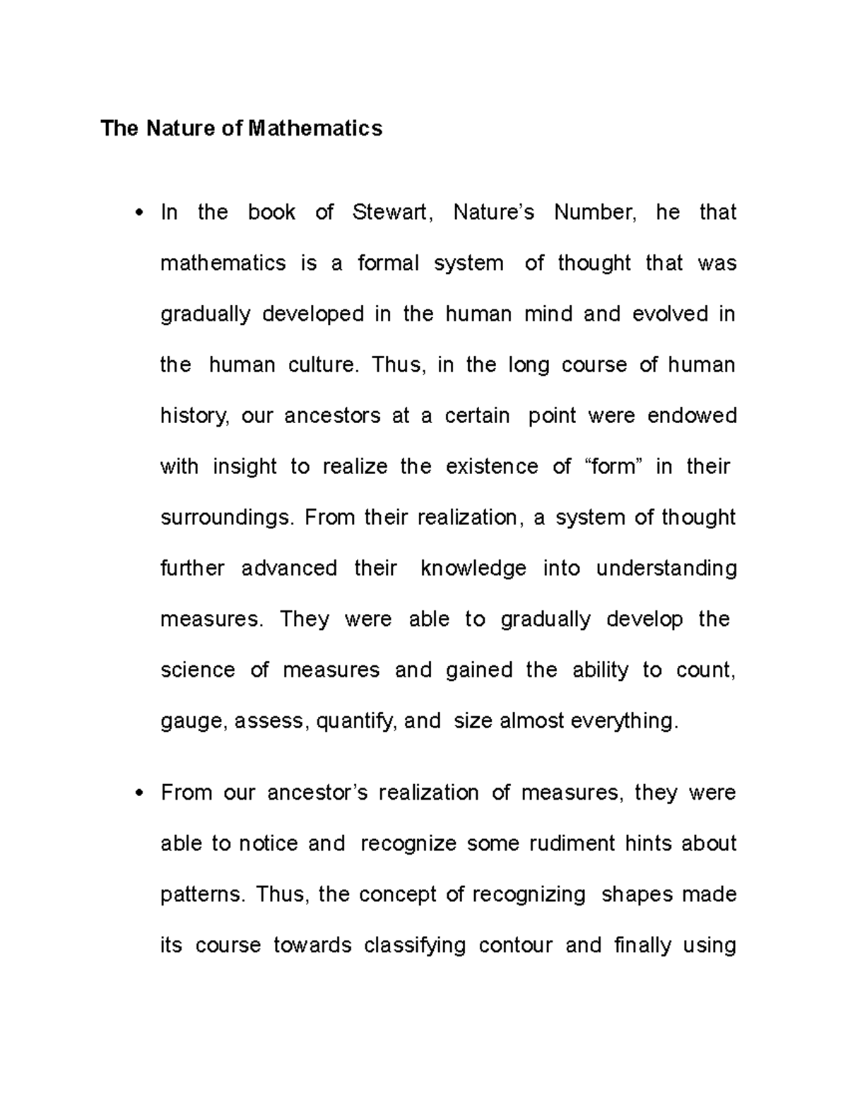 The Nature of Mathematics - Thus, in the long course of human history ...