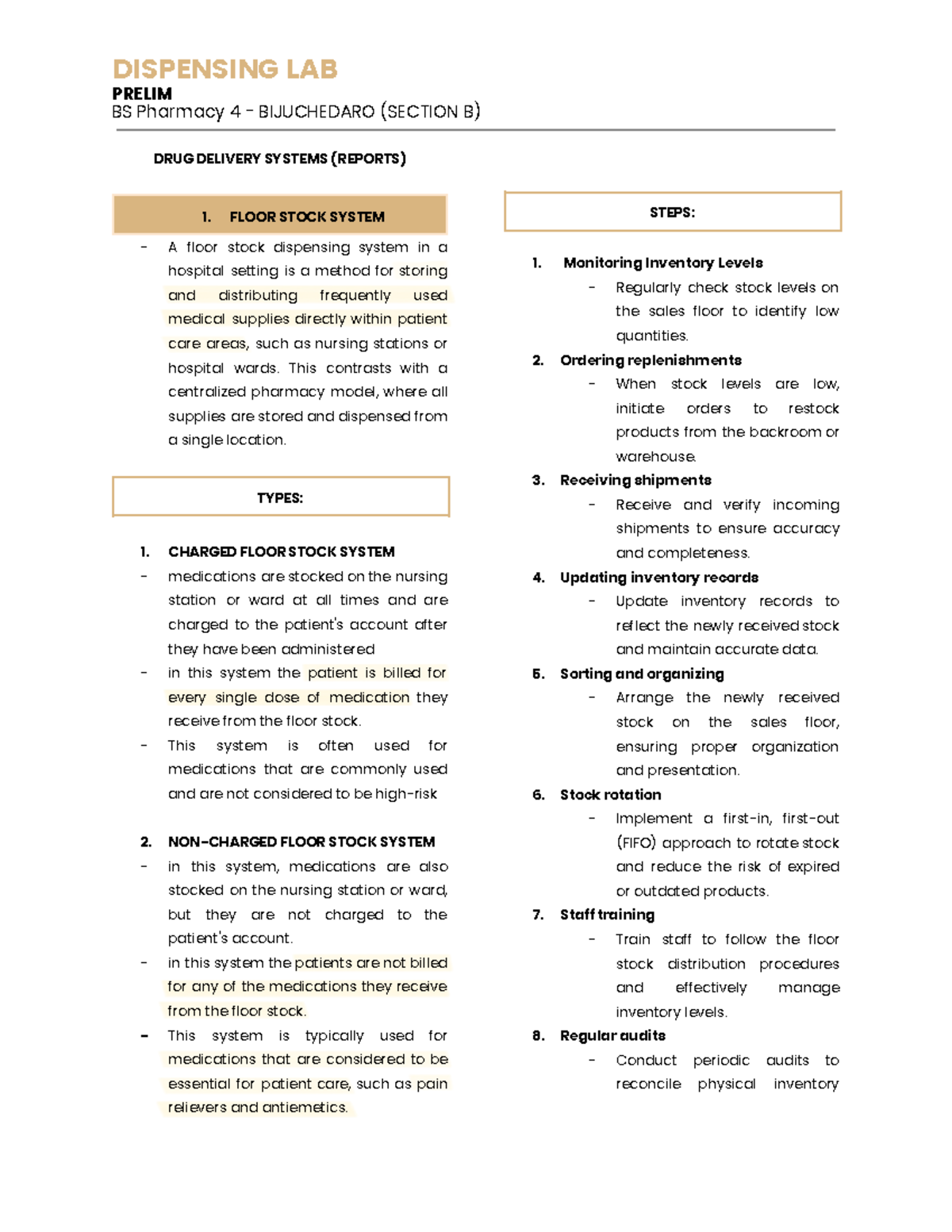 WEEK 1 Dispensing LAB Reports - DISPENSING LAB PRELIM BS Pharmacy 4 ...