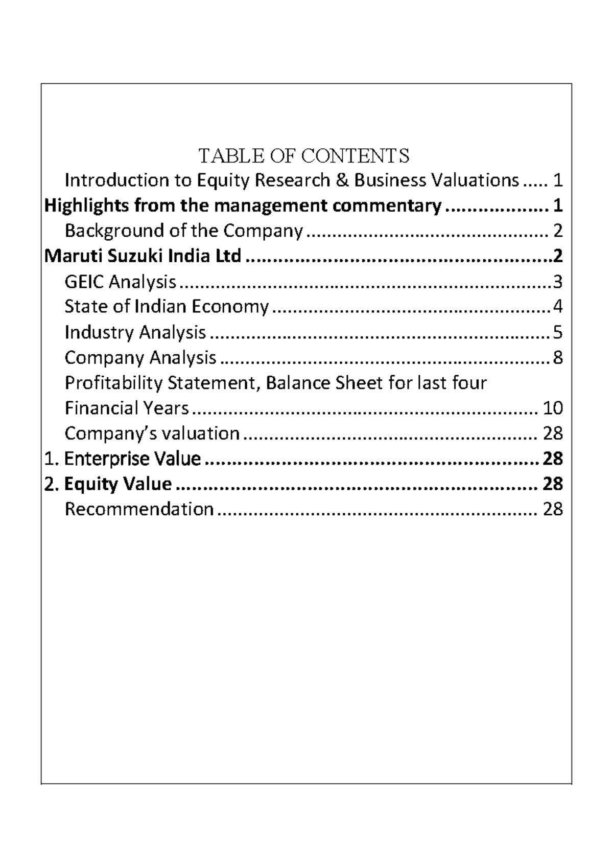 VCE Report - TABLE OF CONTENTS Introduction to Equity Research ...