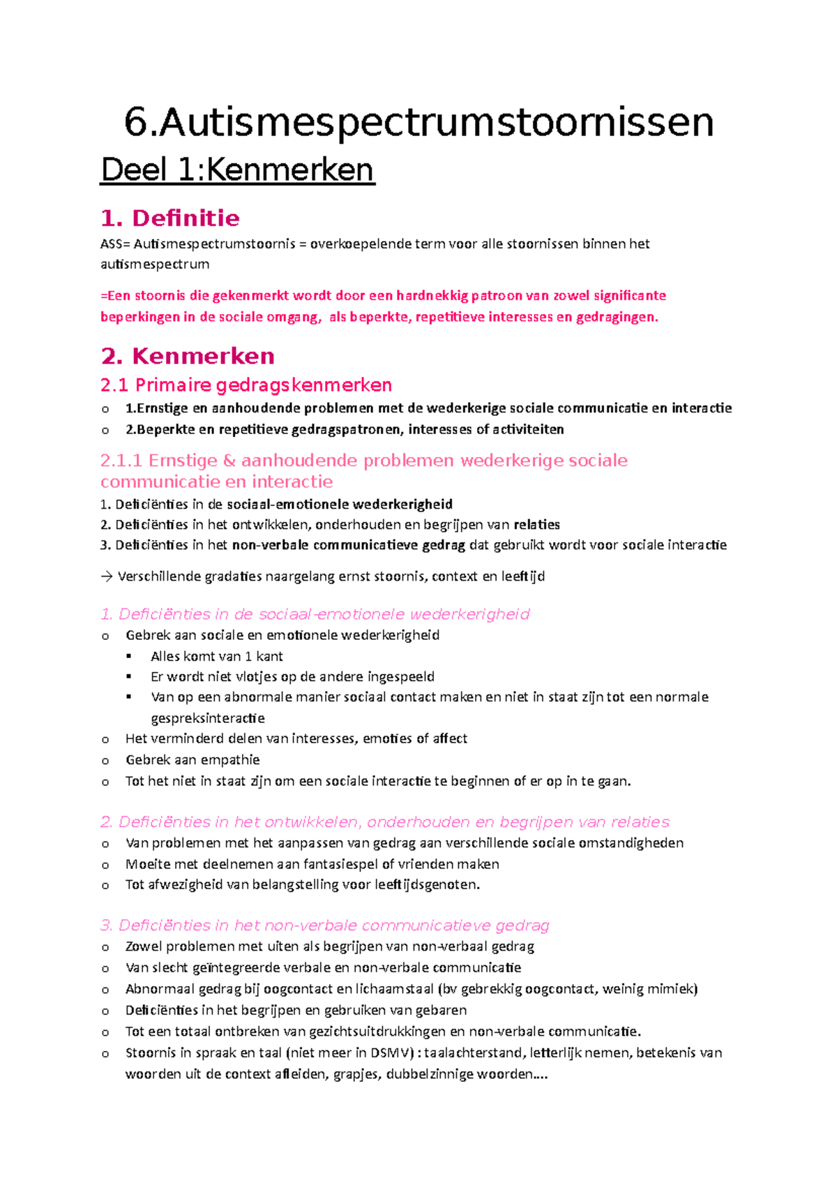 6. Autismespectrumstoornis - 6 Deel 1:Kenmerken 1. Definitie ASS ...