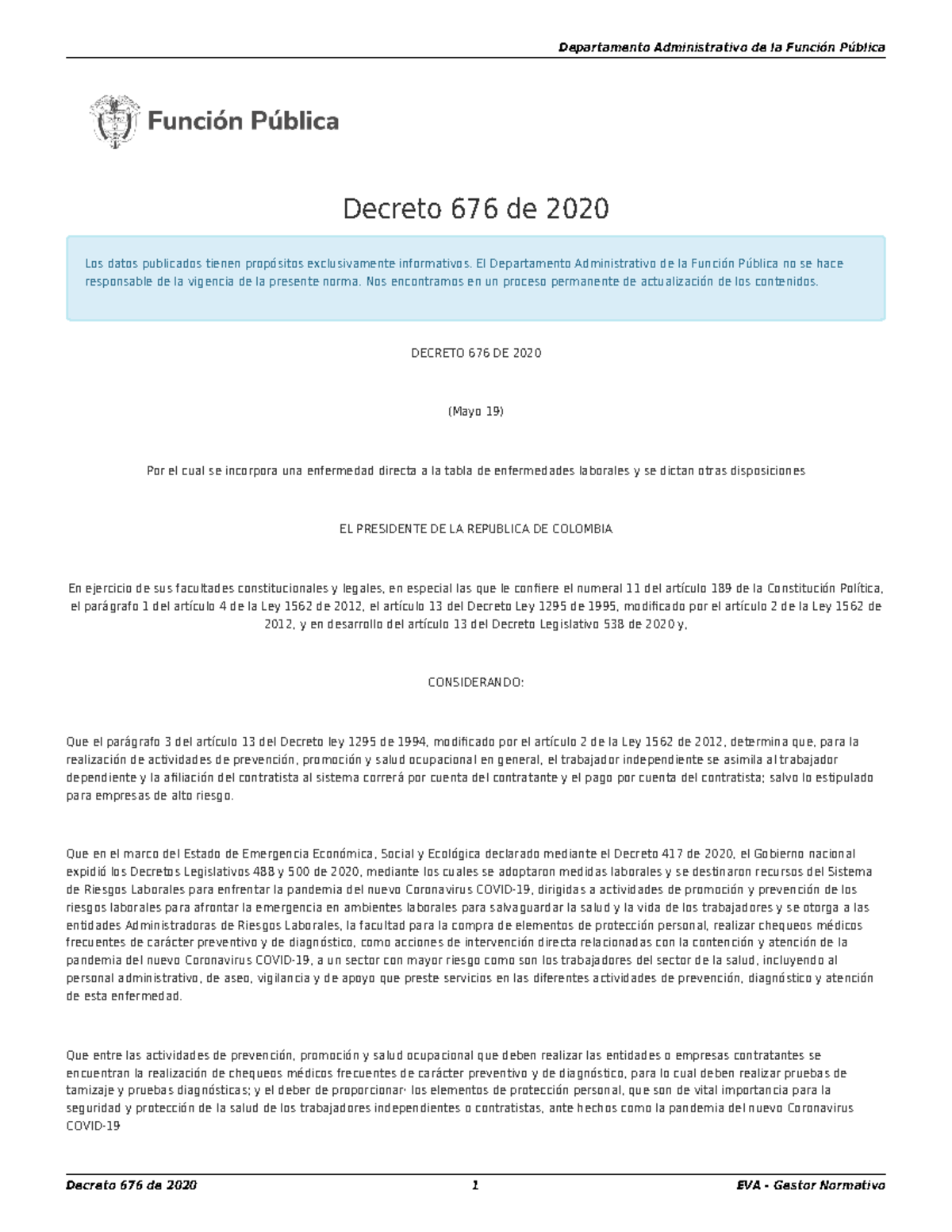Decreto 676 de 2020 - Decreto 676 de 2020 Los datos publicados tienen ...