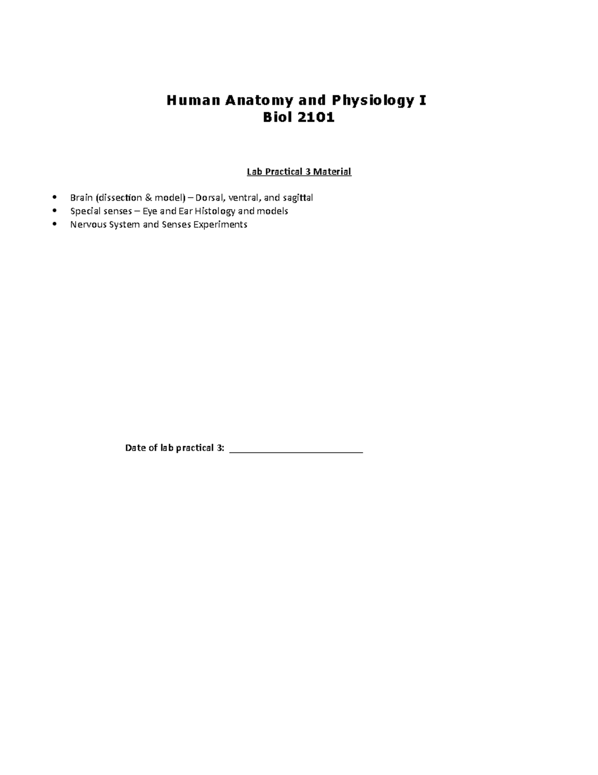 Fall 2022 (F2F) Lab Practical 3 Material - Human Anatomy and Physiology I Biol 2101 Lab ...