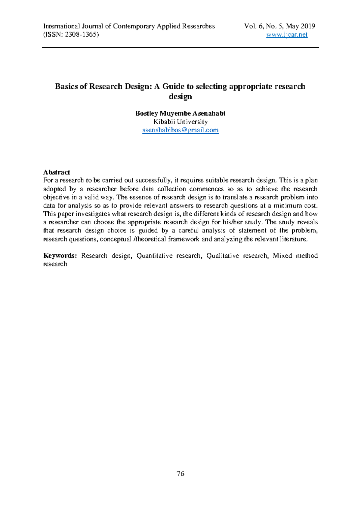 Basic Research Design - summary - (ISSN: 2308-1365) ijcar Basics of ...