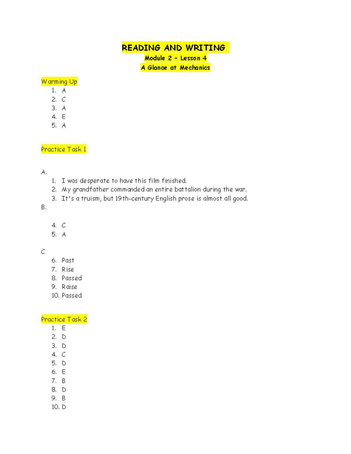 RWS Team Enthusiasm Module 2 Lesson 4 - READING AND WRITING Module 2 ...